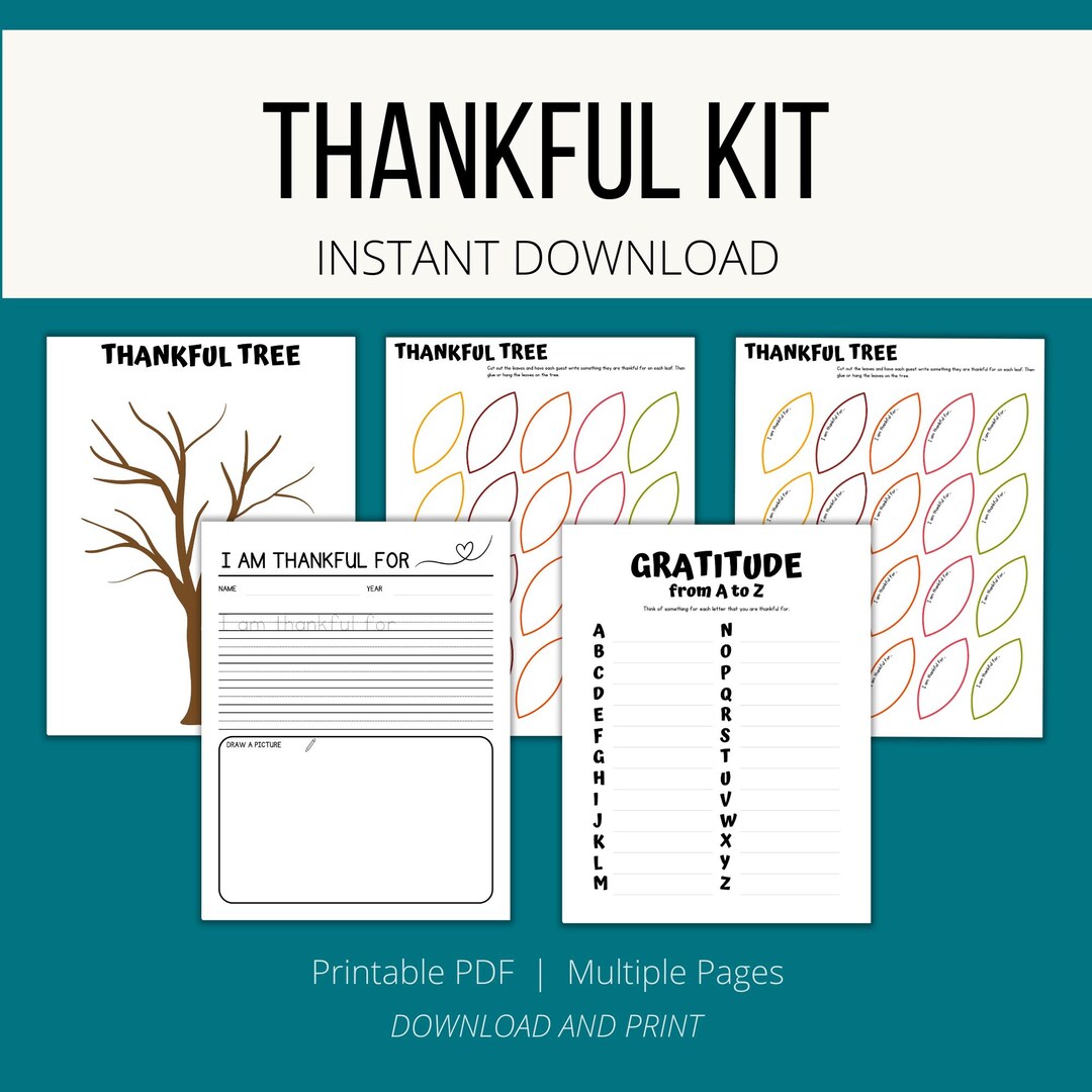Thankful Tree DIY Cut and Paste Craft Project, Thanksgiving Bundle for ...