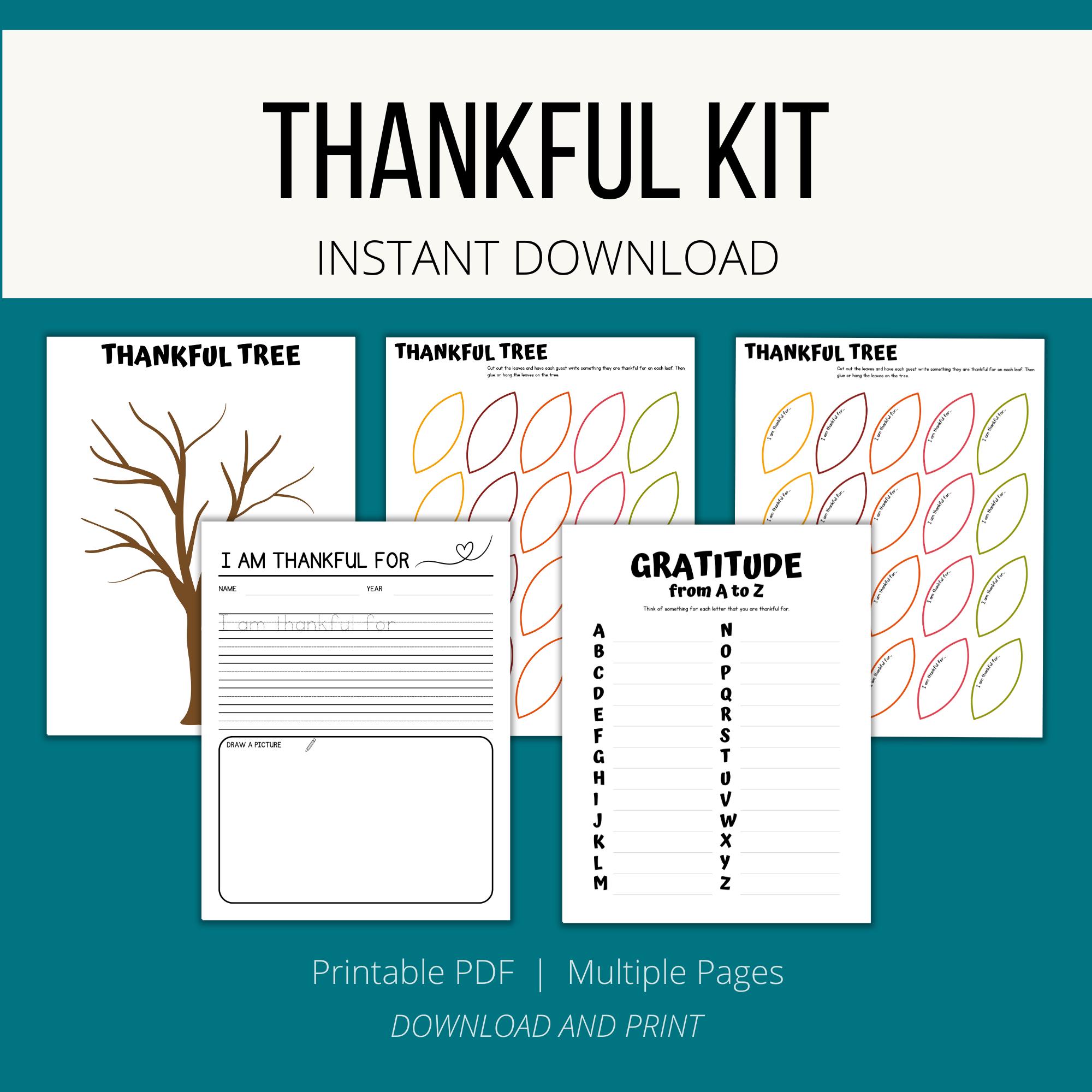 Thankful Tree DIY Cut and Paste Craft Project, Thanksgiving Bundle for ...