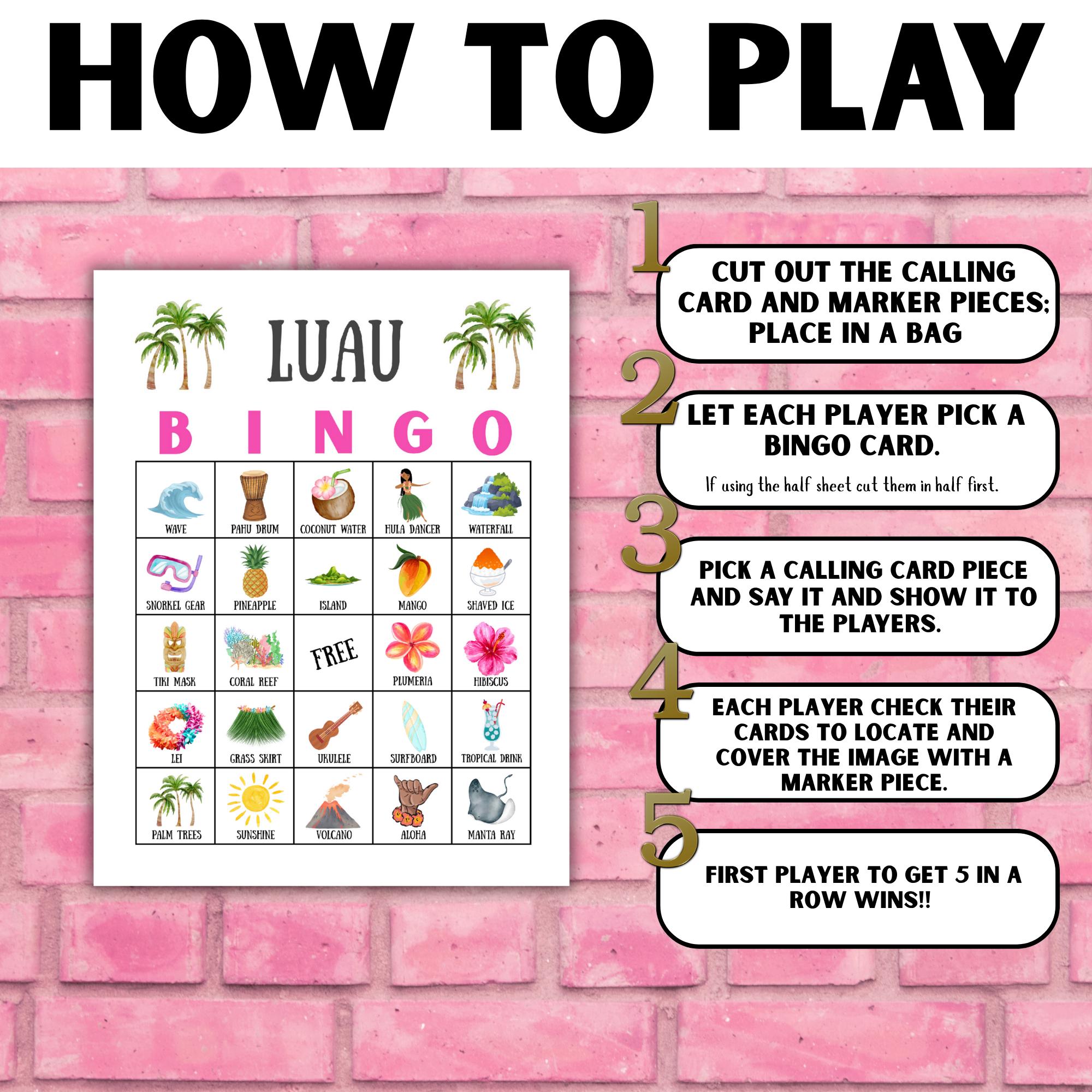 Luau Bingo Printable for Classrooms, Senior Activities, Family Game ...