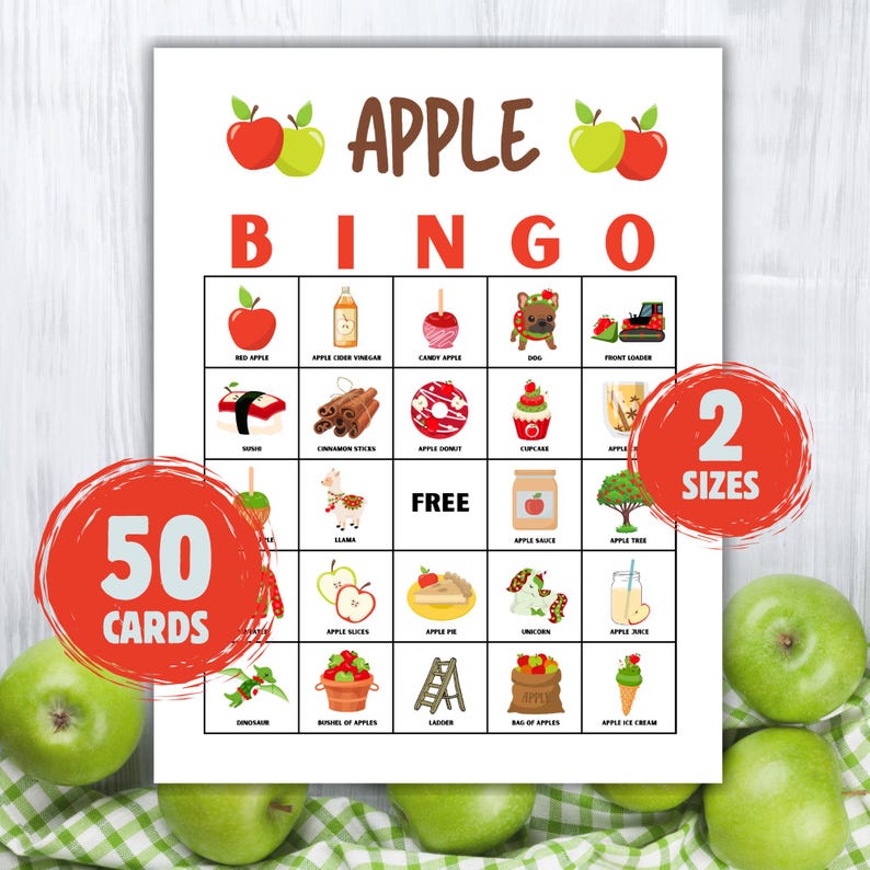 Apple Bingo Printable for Classrooms, Senior Activities, School, Family ...