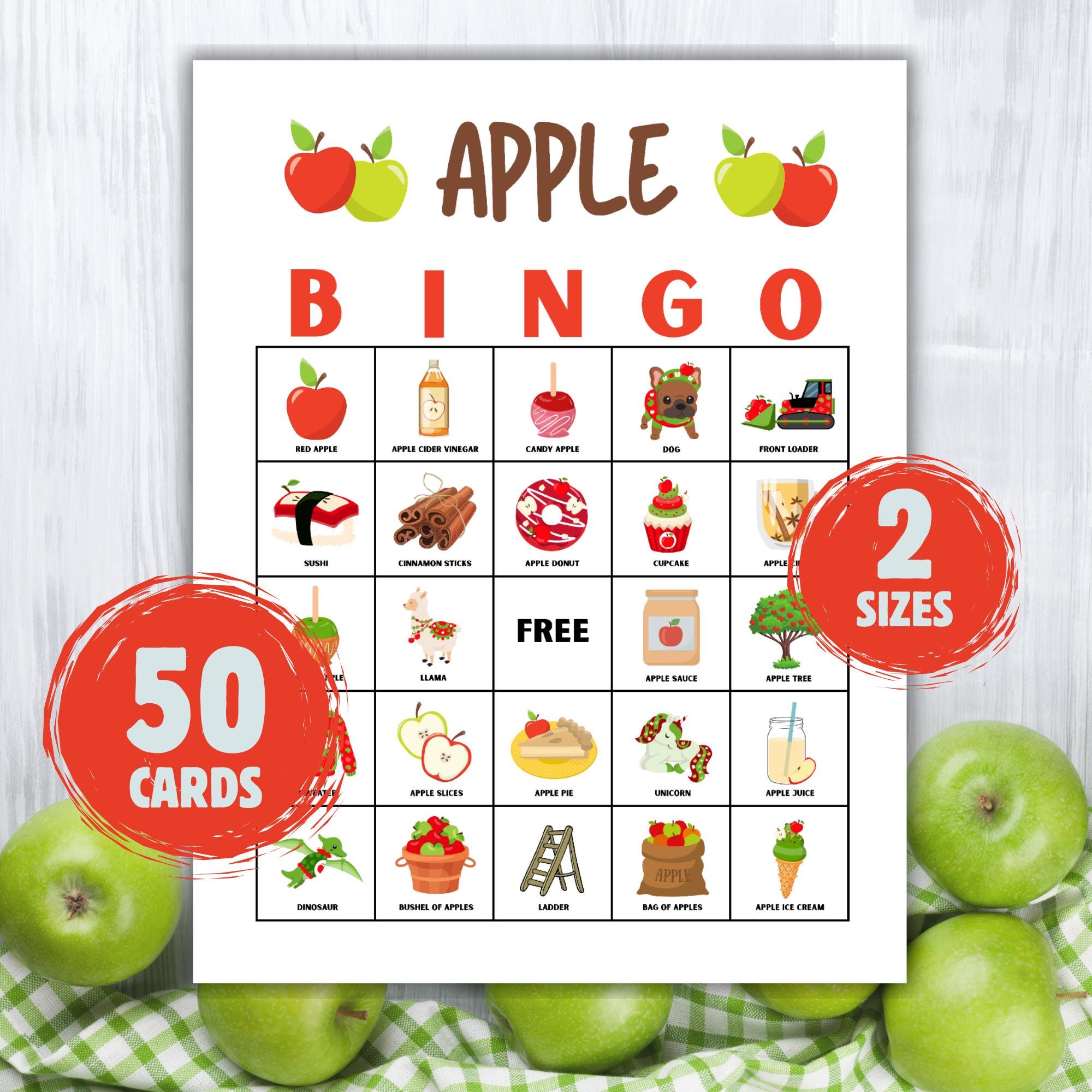 Apple Bingo Printable for Classrooms, Senior Activities, School, Family ...