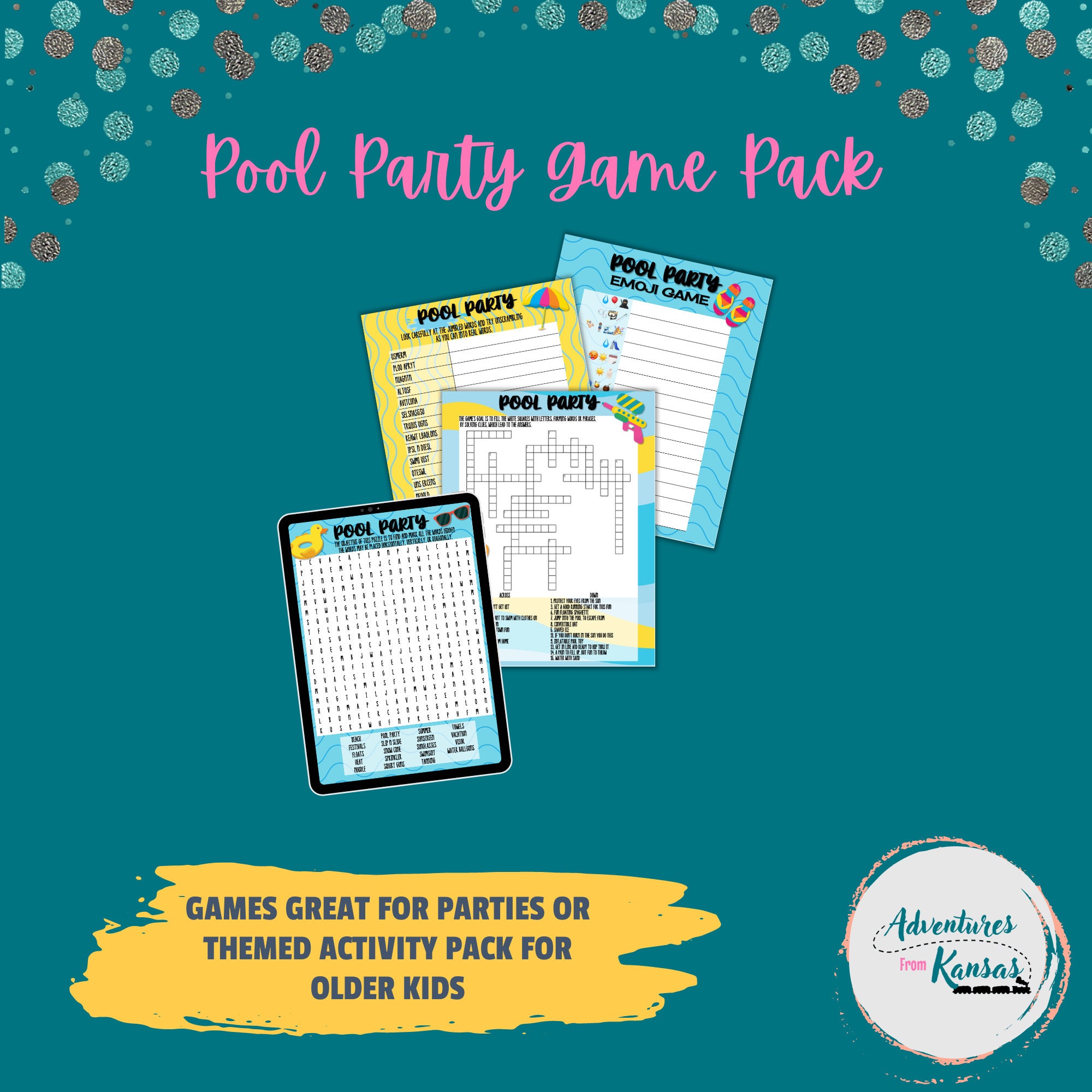 Pool Party Themed Printable Games Printable Summertime Party Bundle ...