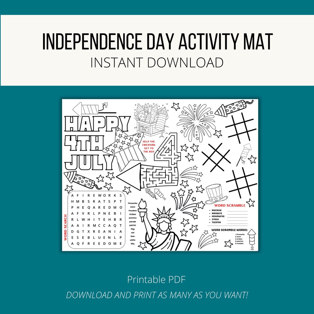 4th of July Activity Placemat | Independence Day Coloring Placemat for ...