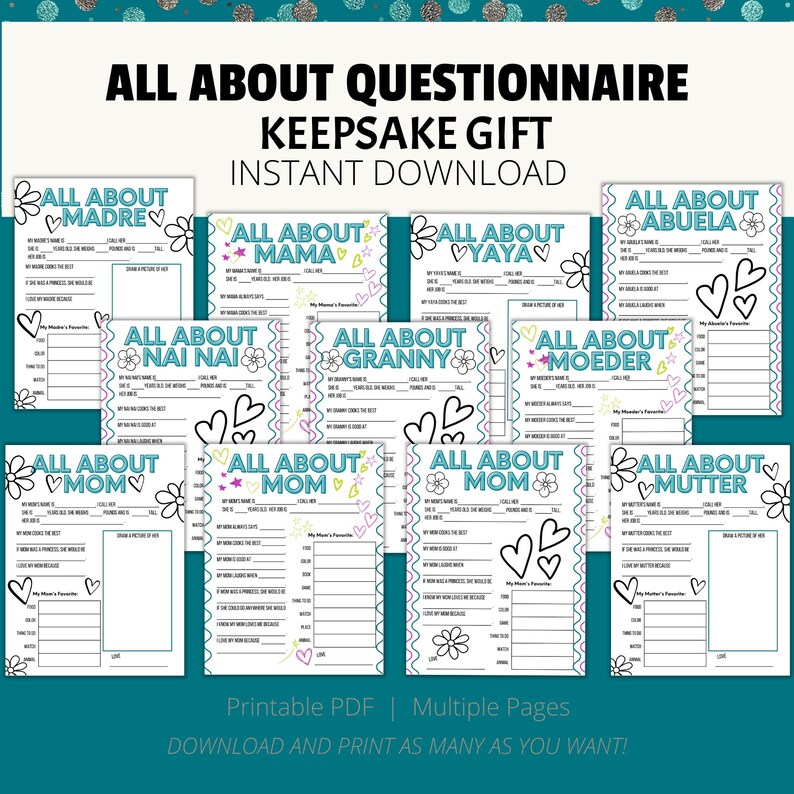 All About Mom Birthday Questionnaire Printable | Fill in the Blank ...