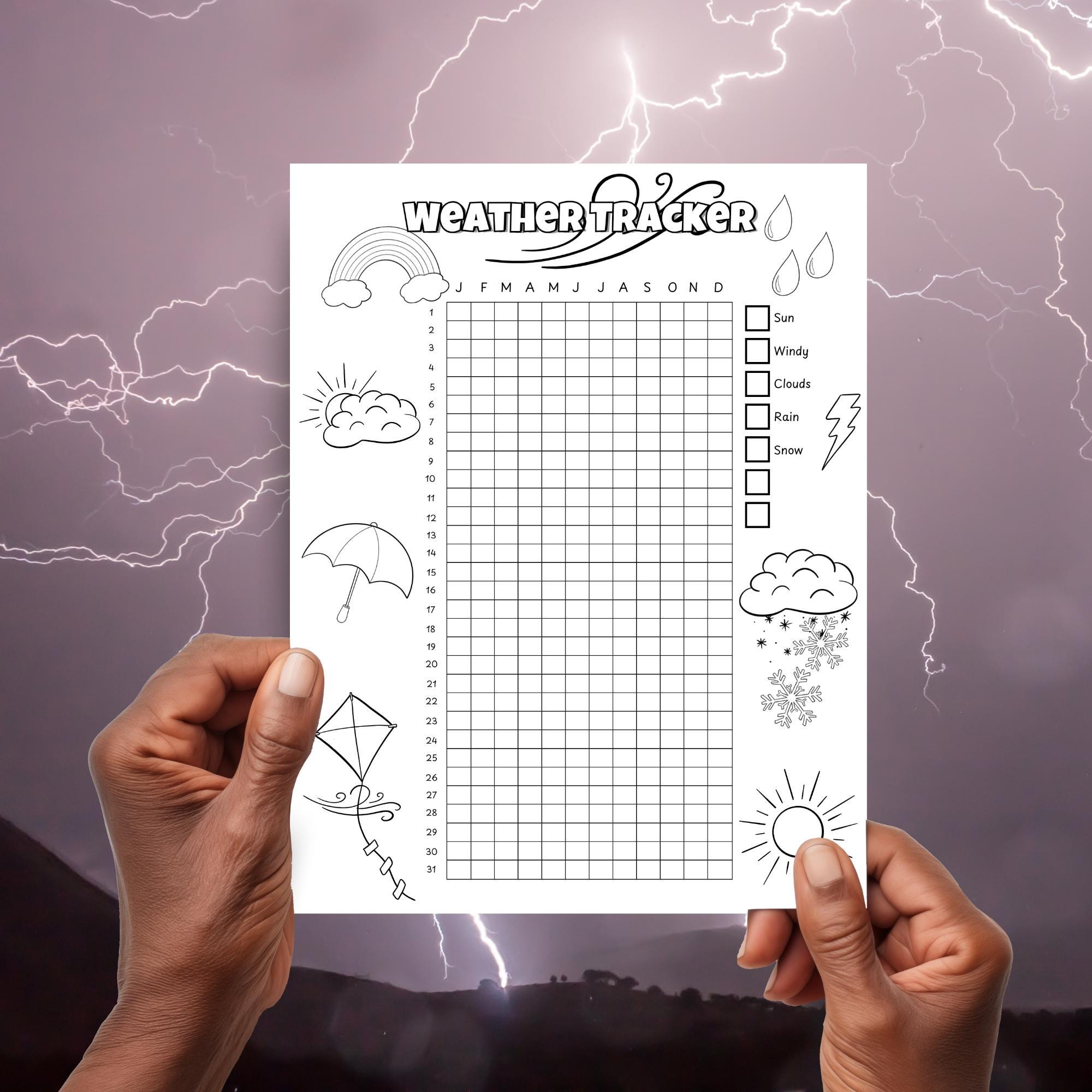 Yearly Weather Tracker Worksheet Coloring Journal Page - Works for ...