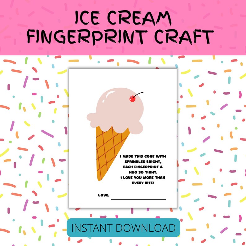 Ice Cream Fingerprint Art Summer Keepsake for Birthdays, Grandparents ...