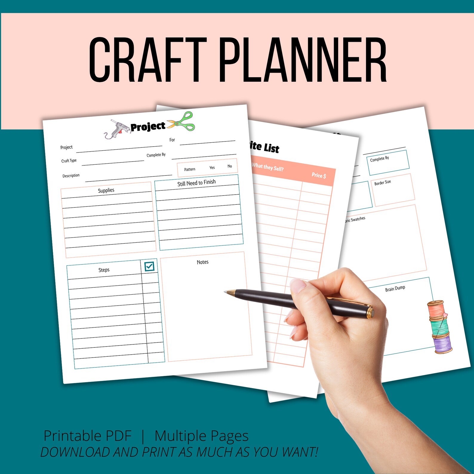 Printable Craft Sewing Planner | Craft Project Planner | Sewing Planner ...