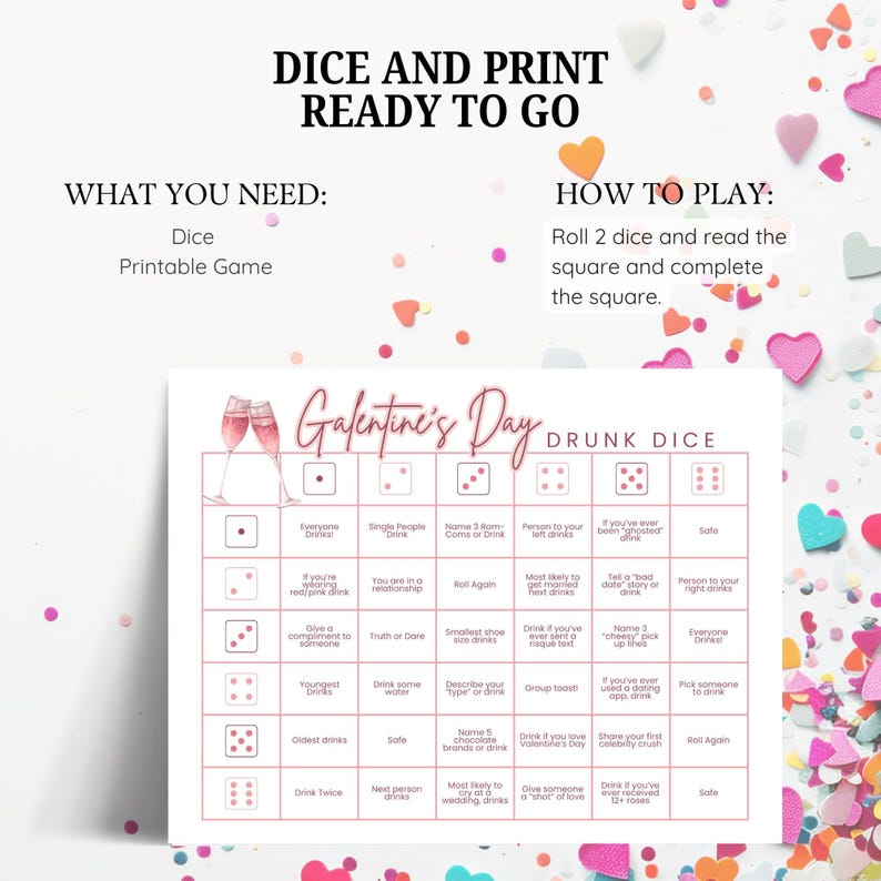 Galentine's Dice Game, Adult Valentine's Day Drinking Game, Friends ...