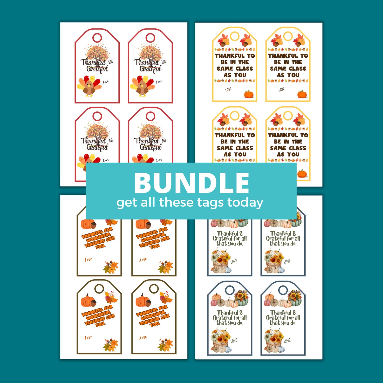 Printable Thanksgiving Tags Bundle, Thanksgiving Appreciation, Thankful ...