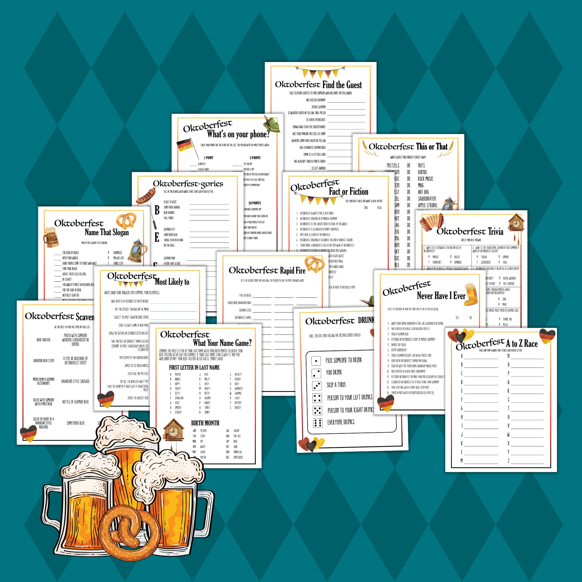 Oktoberfest Game Printable Bundle, 15 Octoberfest Games Adult Party ...