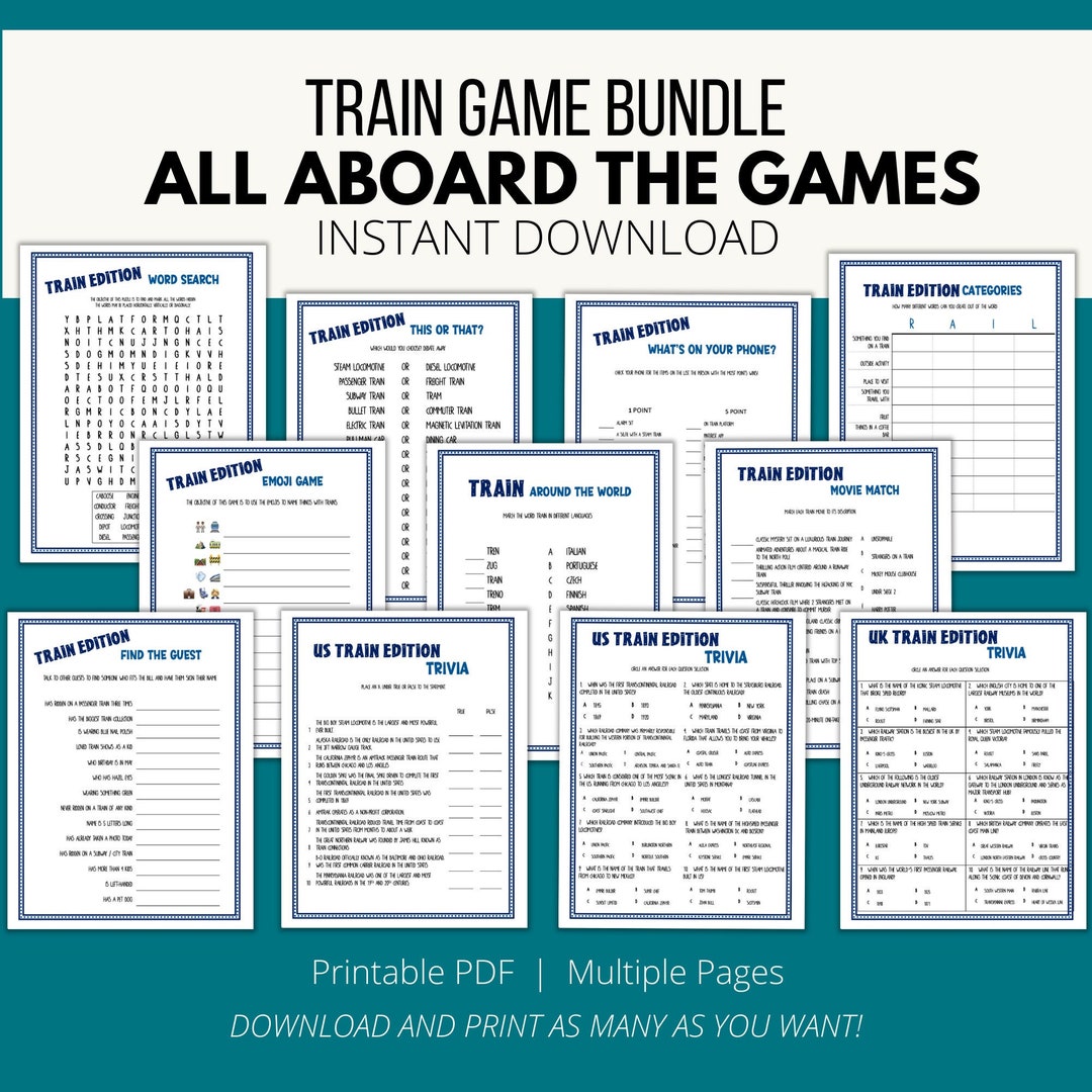 Train Activity Game Bundle | 40 Train Themed Printable Games for Family ...