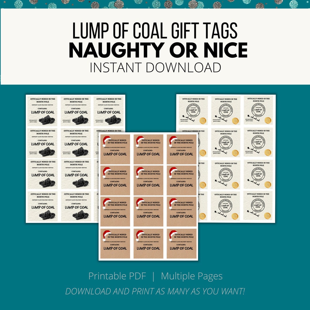 Lump of Coal Christmas Gift Tags Printable Funny Christmas - Etsy