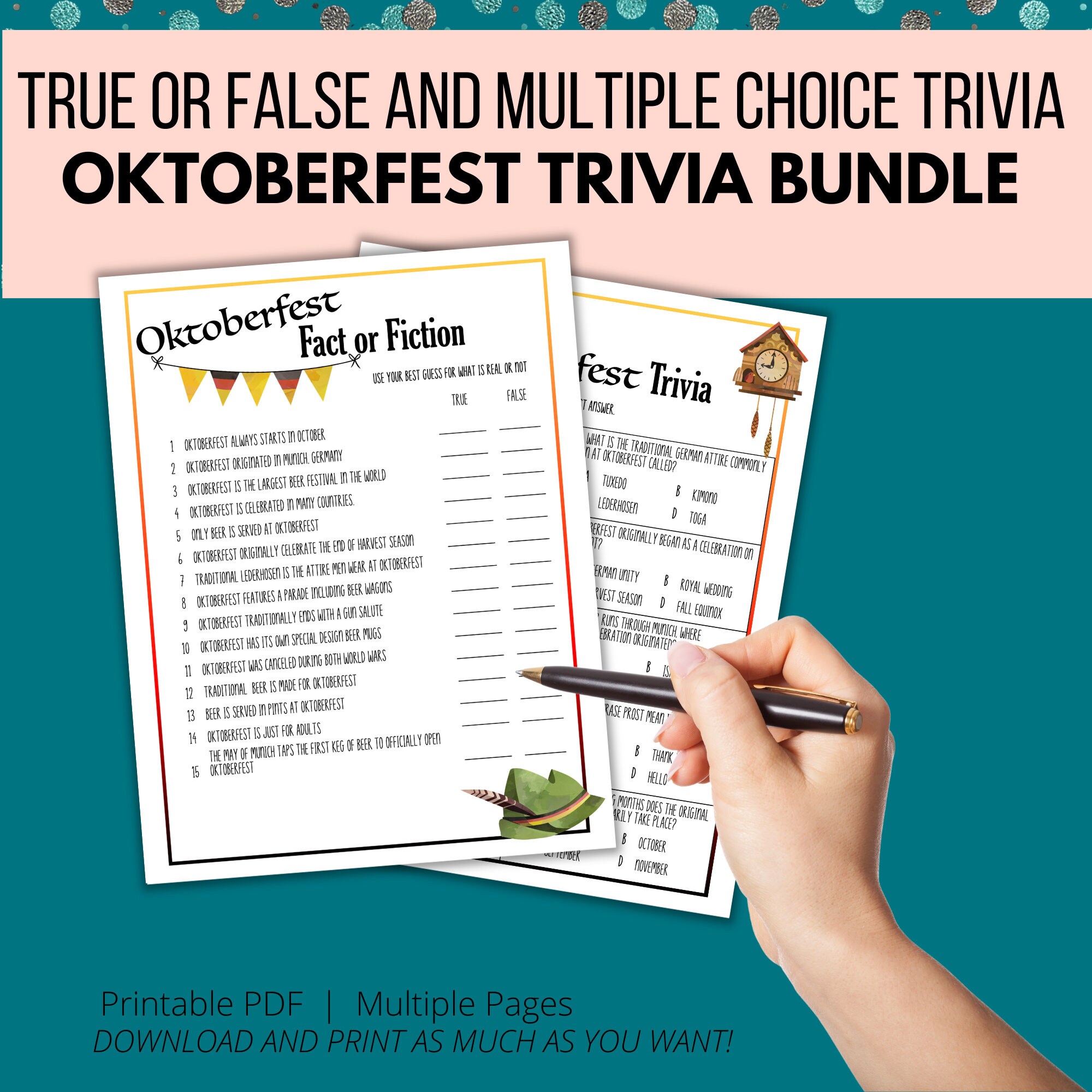 Oktoberfest Trivia Party Game Printable Bundle for Fun Holiday Pages ...