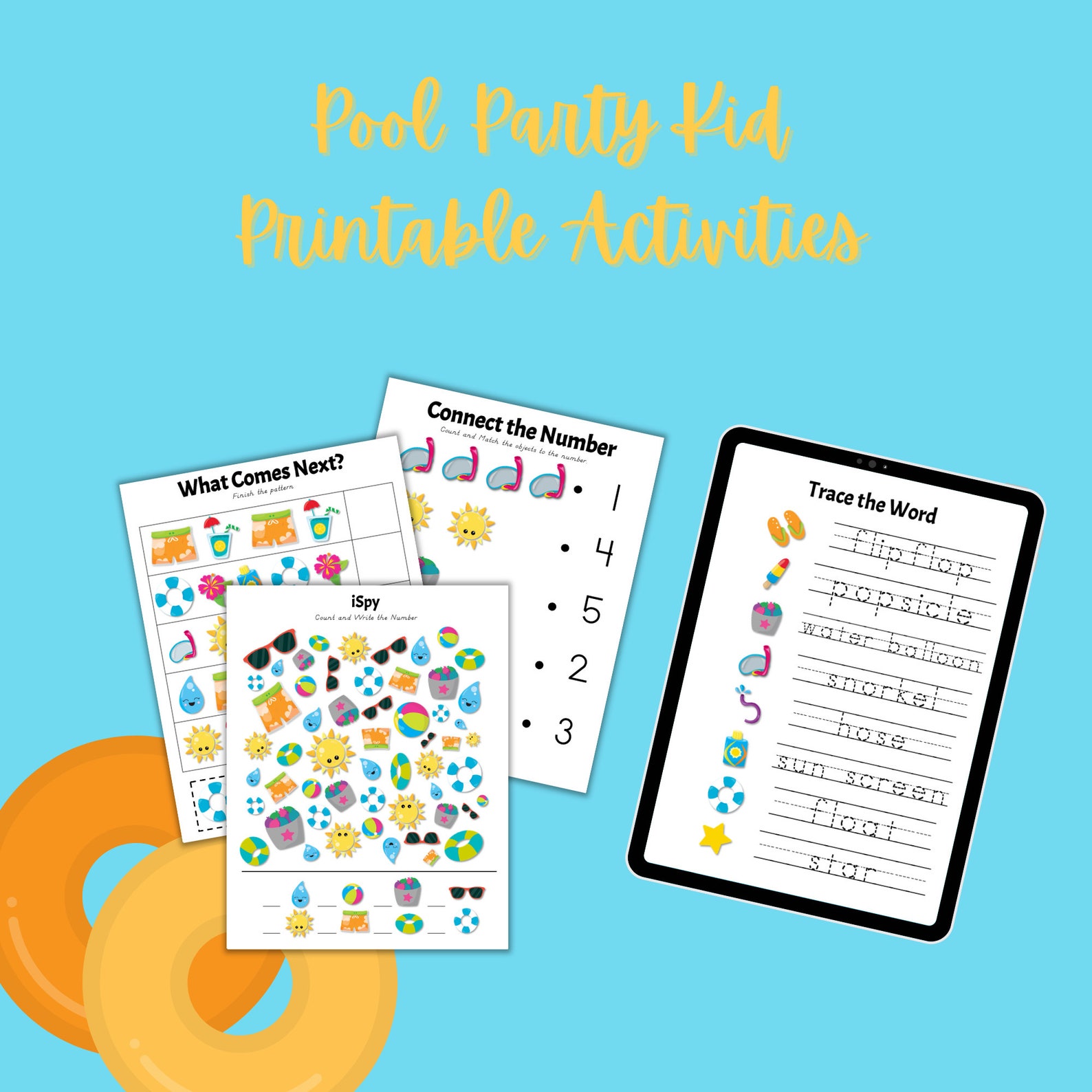 Pool Party Themed Kid Printables Summertime Activities for Kids ...