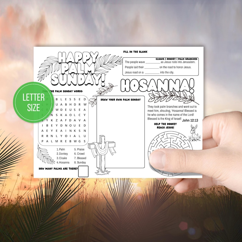 Palm Sunday Activity Game Placemat for Kids, Sunday School Unit ...