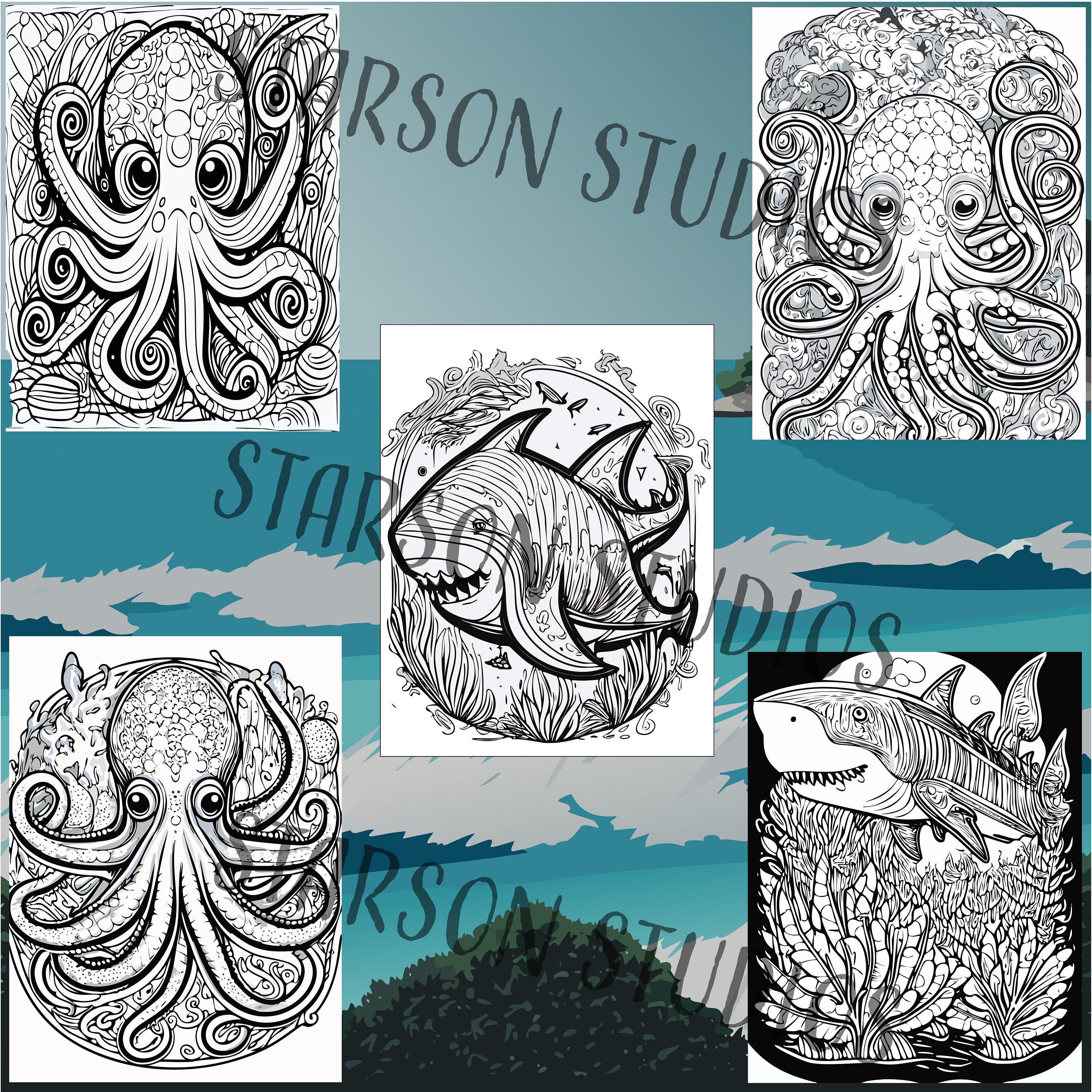 A Collection of 25 Printable Abstract Ocean and Sea Themed Coloring ...