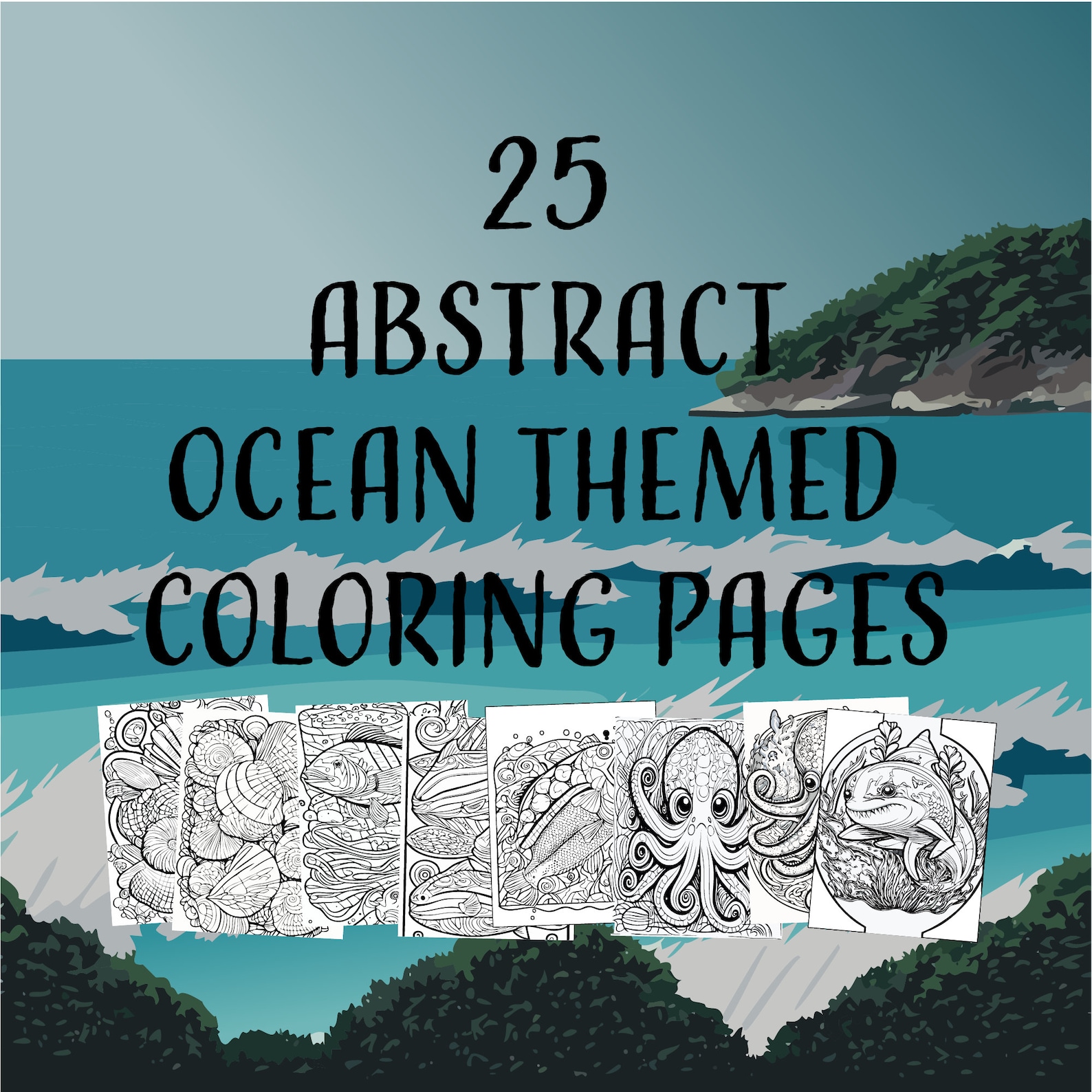 A Collection of 25 Printable Abstract Ocean and Sea Themed Coloring ...