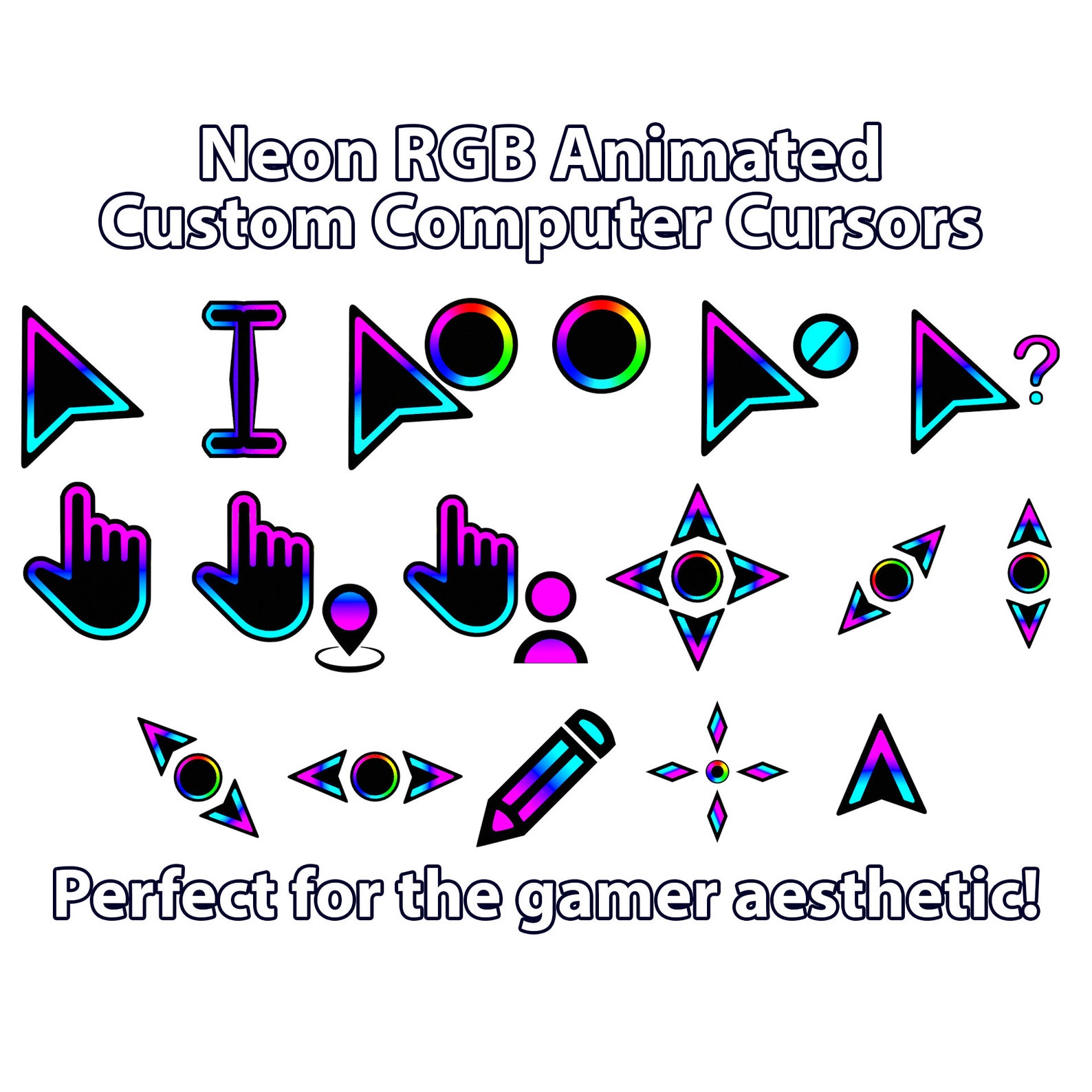 Neon RGB Animated Computer Cursor Pack, Perfect for Gamers & Creatives ...