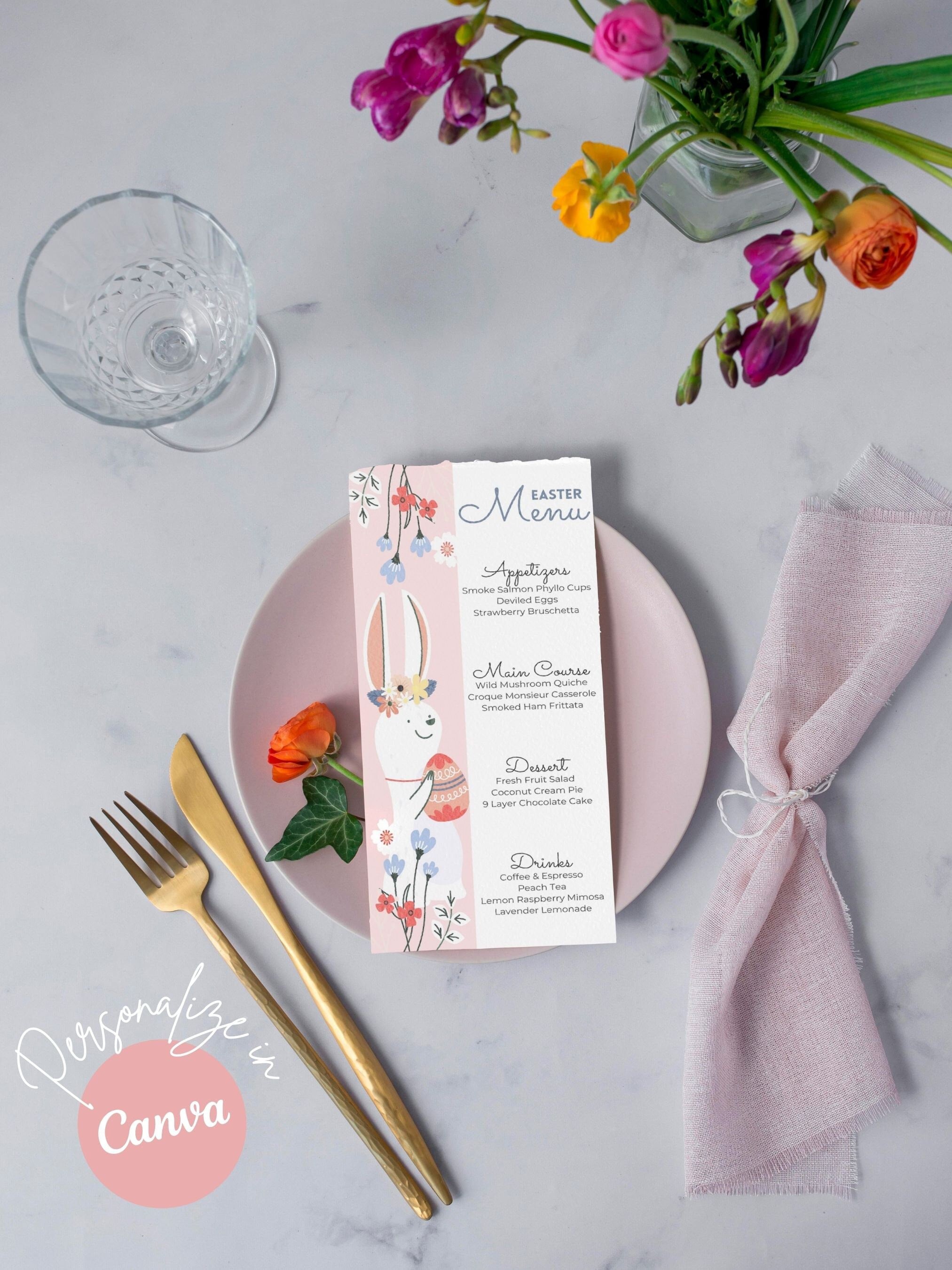 Easter Bunny Brunch Menu Template - Pink Bunny Brunch Editable Template ...
