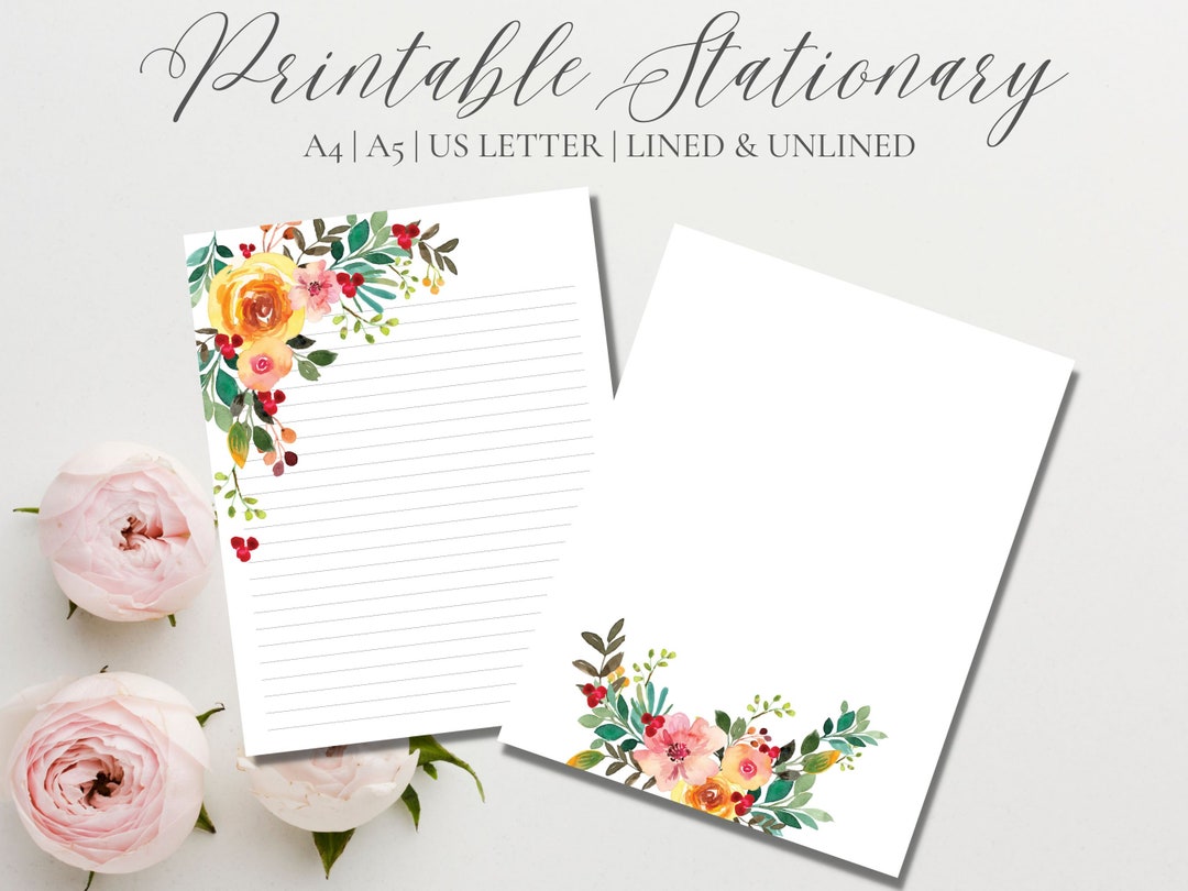 Yellow Rose Watercolor Printable Stationary - Printable Floral Planner ...