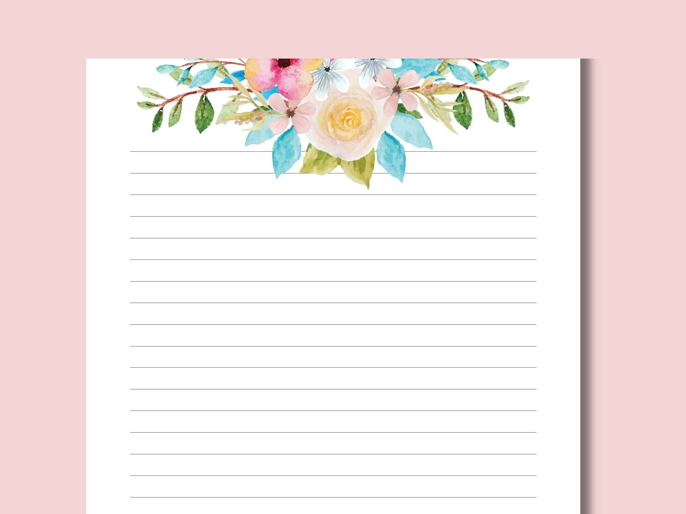 Flower Printable Stationary - Printable Floral Notepaper Watercolor ...