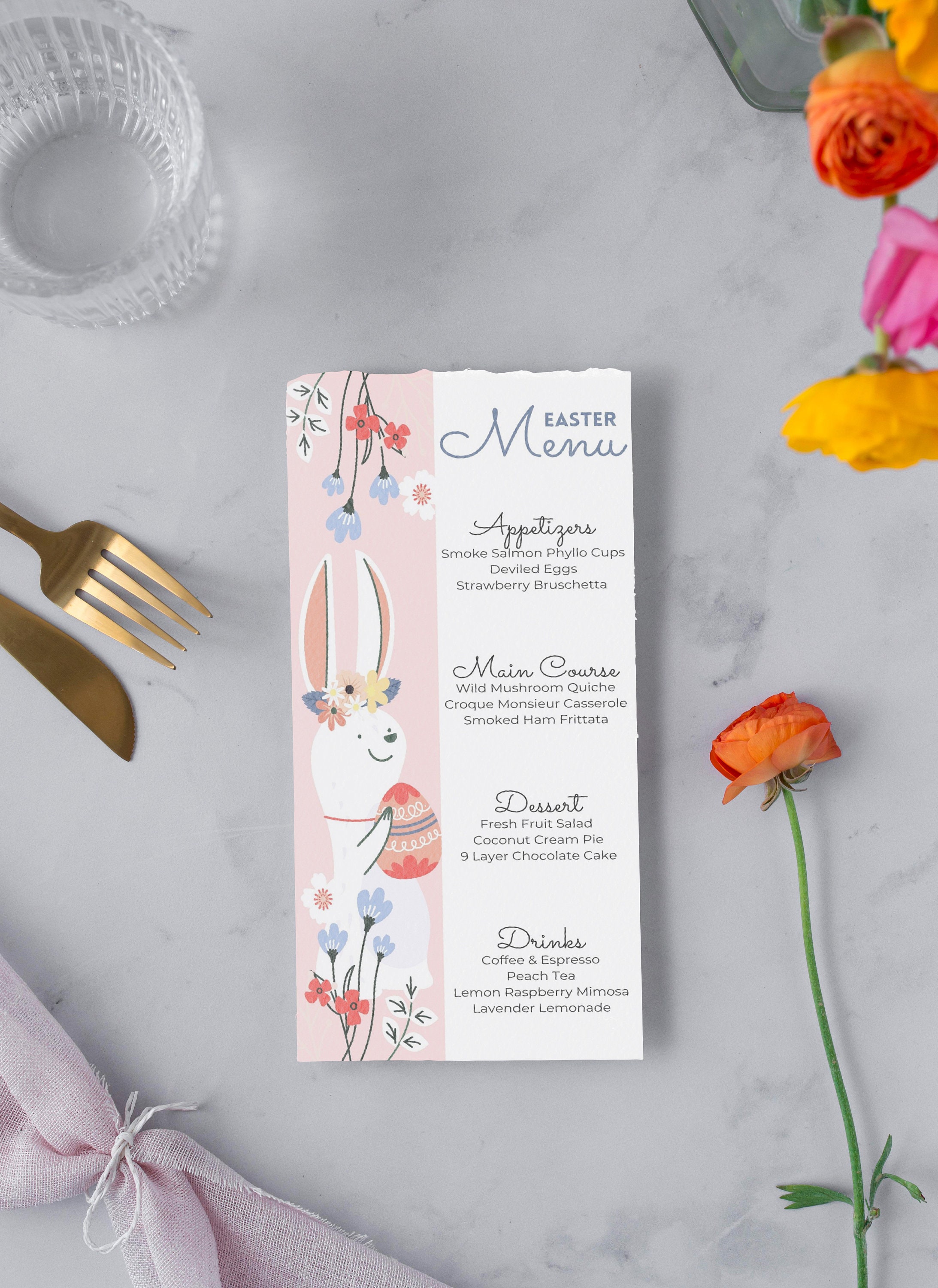 Easter Bunny Brunch Menu Template - Pink Bunny Brunch Editable Template ...