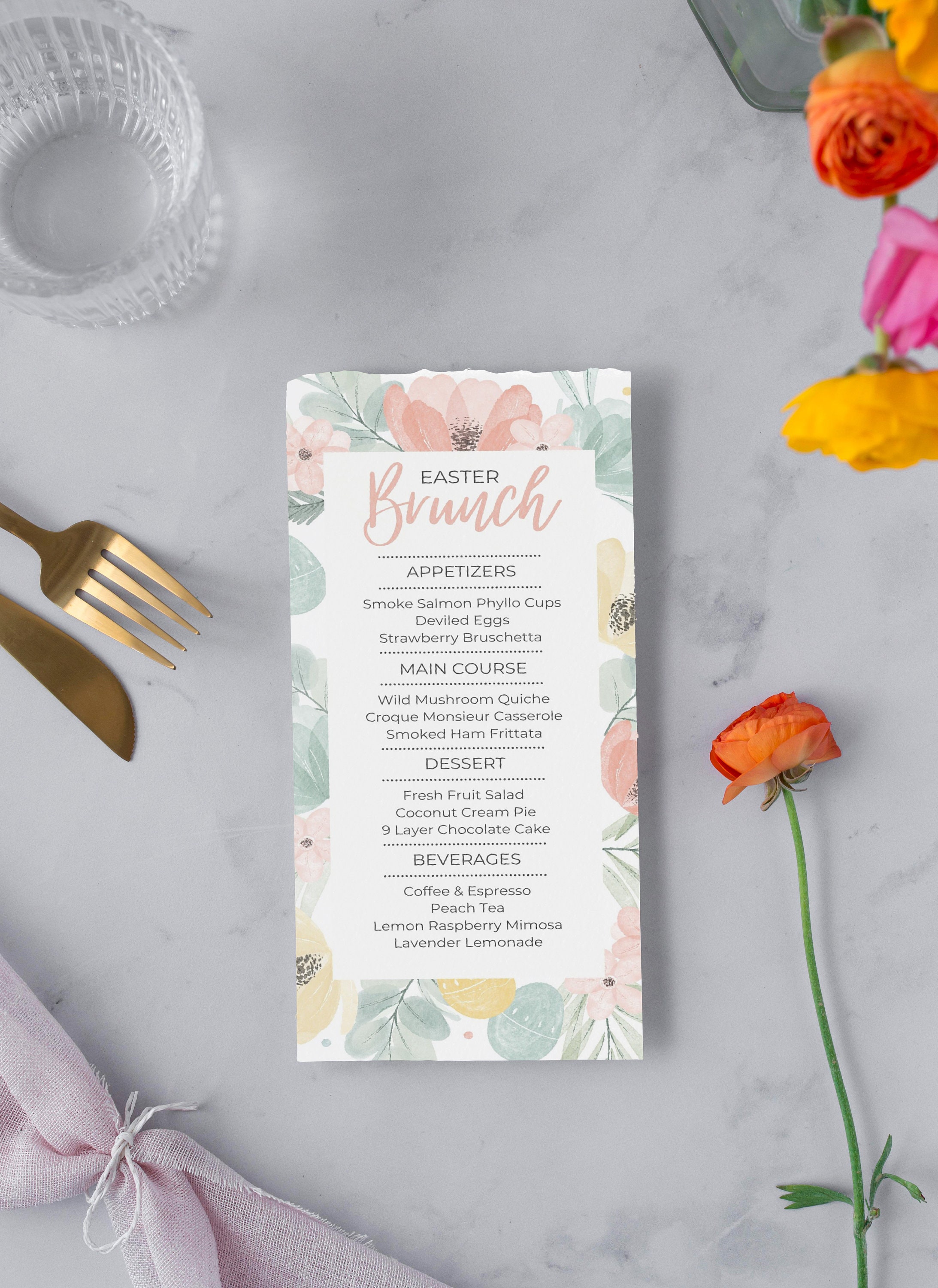 Editable Easter Menu Instant Download - Watercolor Easter Brunch Menu ...