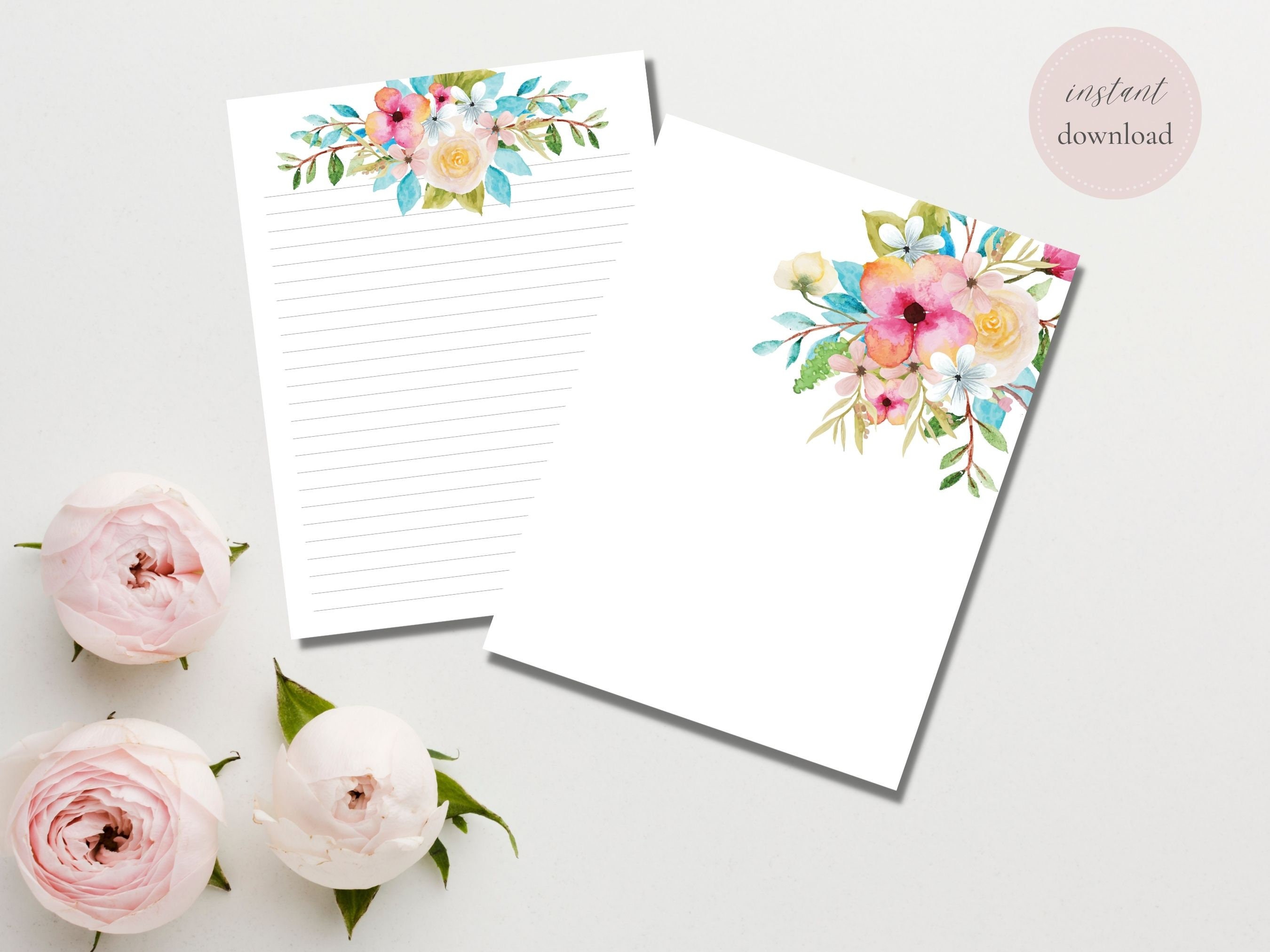 Flower Printable Stationary - Printable Floral Notepaper Watercolor ...