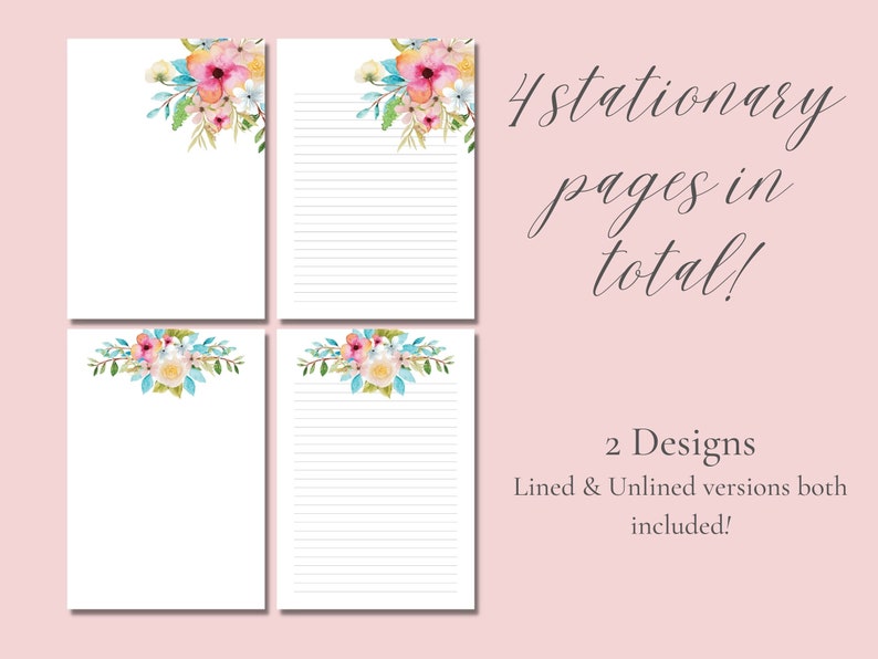 Flower Printable Stationary - Printable Floral Notepaper Watercolor ...