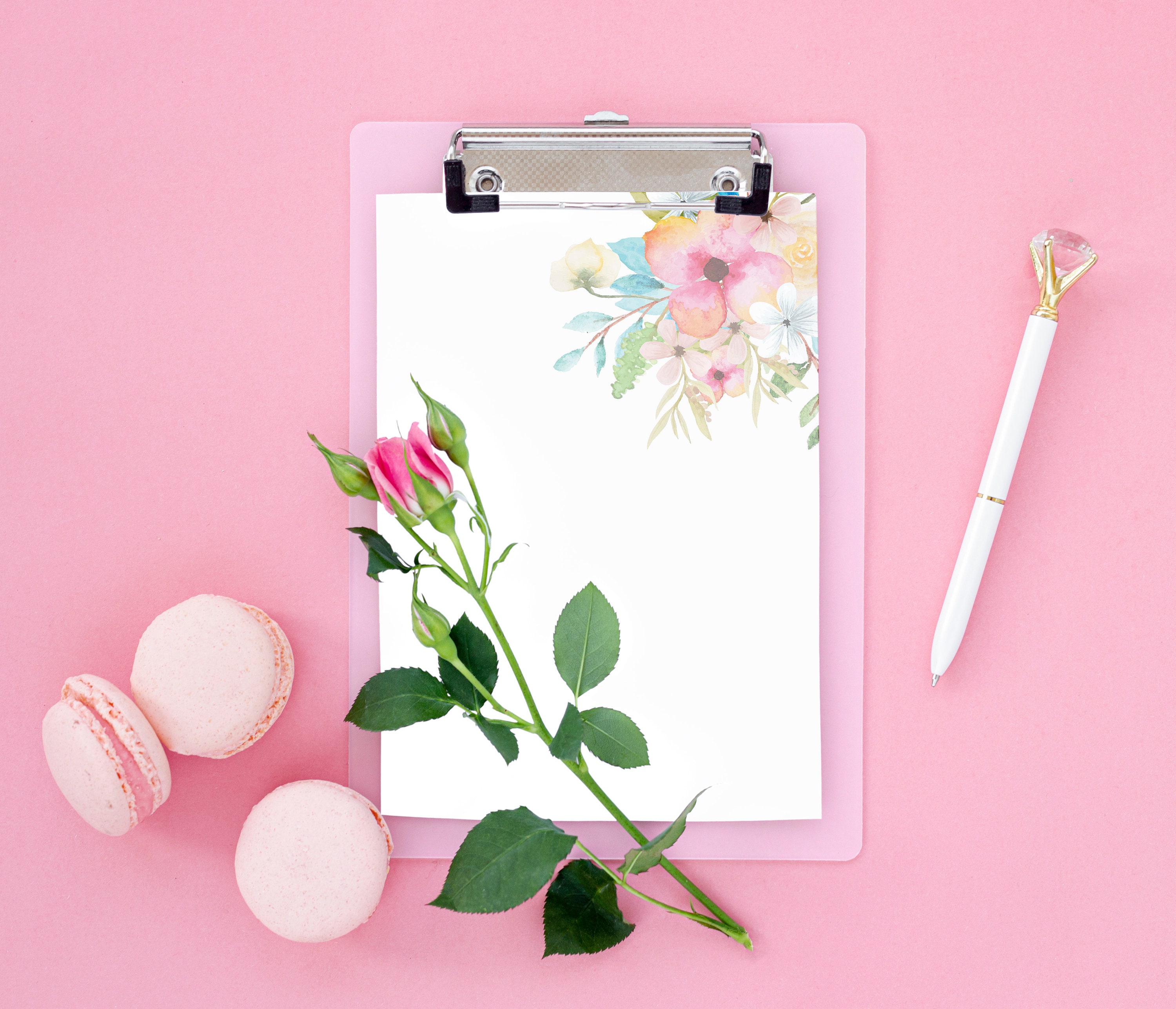 Flower Printable Stationary Printable Floral Notepaper Watercolor Lined ...