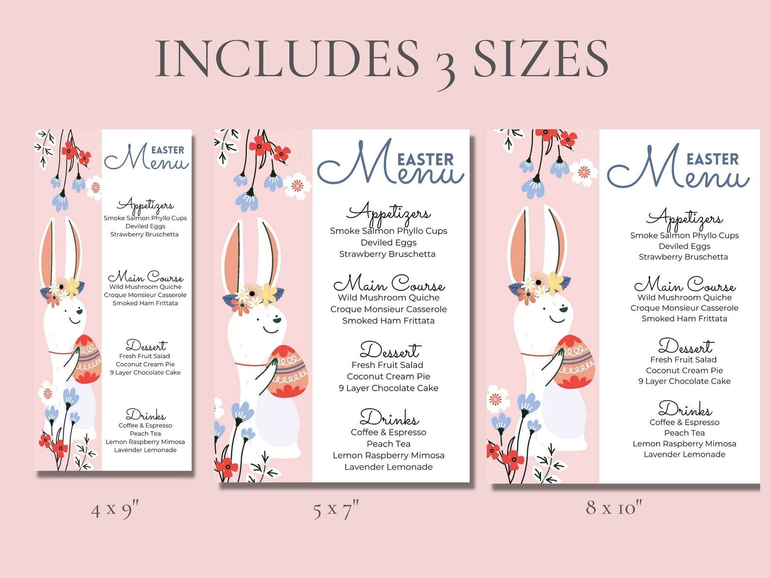 Easter Bunny Brunch Menu Template - Pink Bunny Brunch Editable Template ...