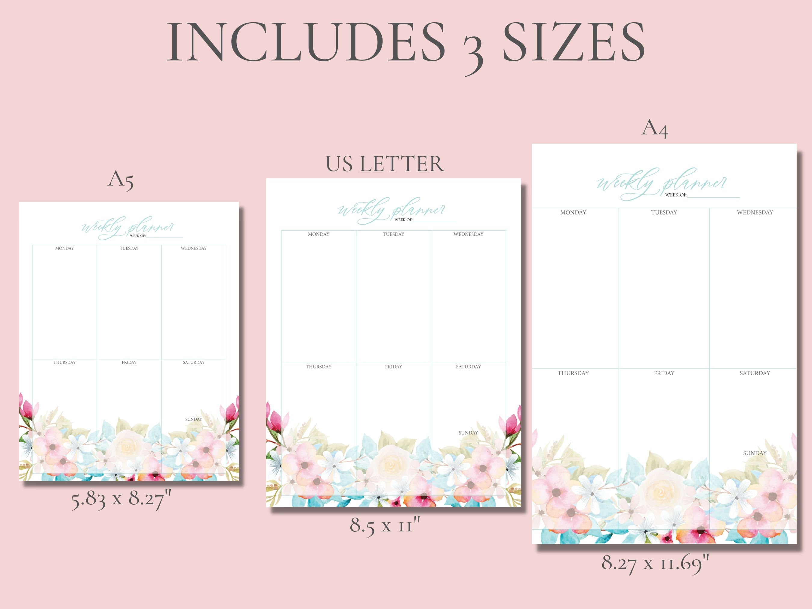 Undated Printable Weekly Planner Floral Blank Weekly Calendar A4 A5 US ...