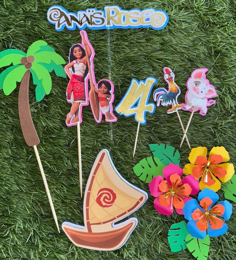 Moana Inspired Tropical Princess Cake Topper Set. - Etsy