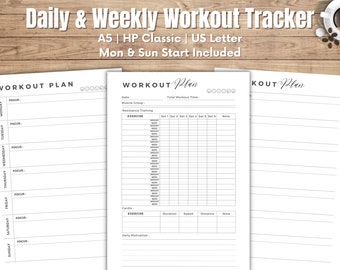 Workout Tracker Printable Daily Exercise Planner Weekly Workout Tracker ...
