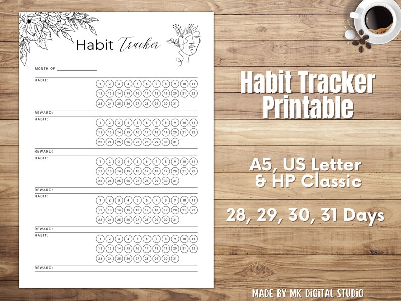 Monthly Habit Tracker Printable, Monthly Routine Insert, Habit Tracker ...