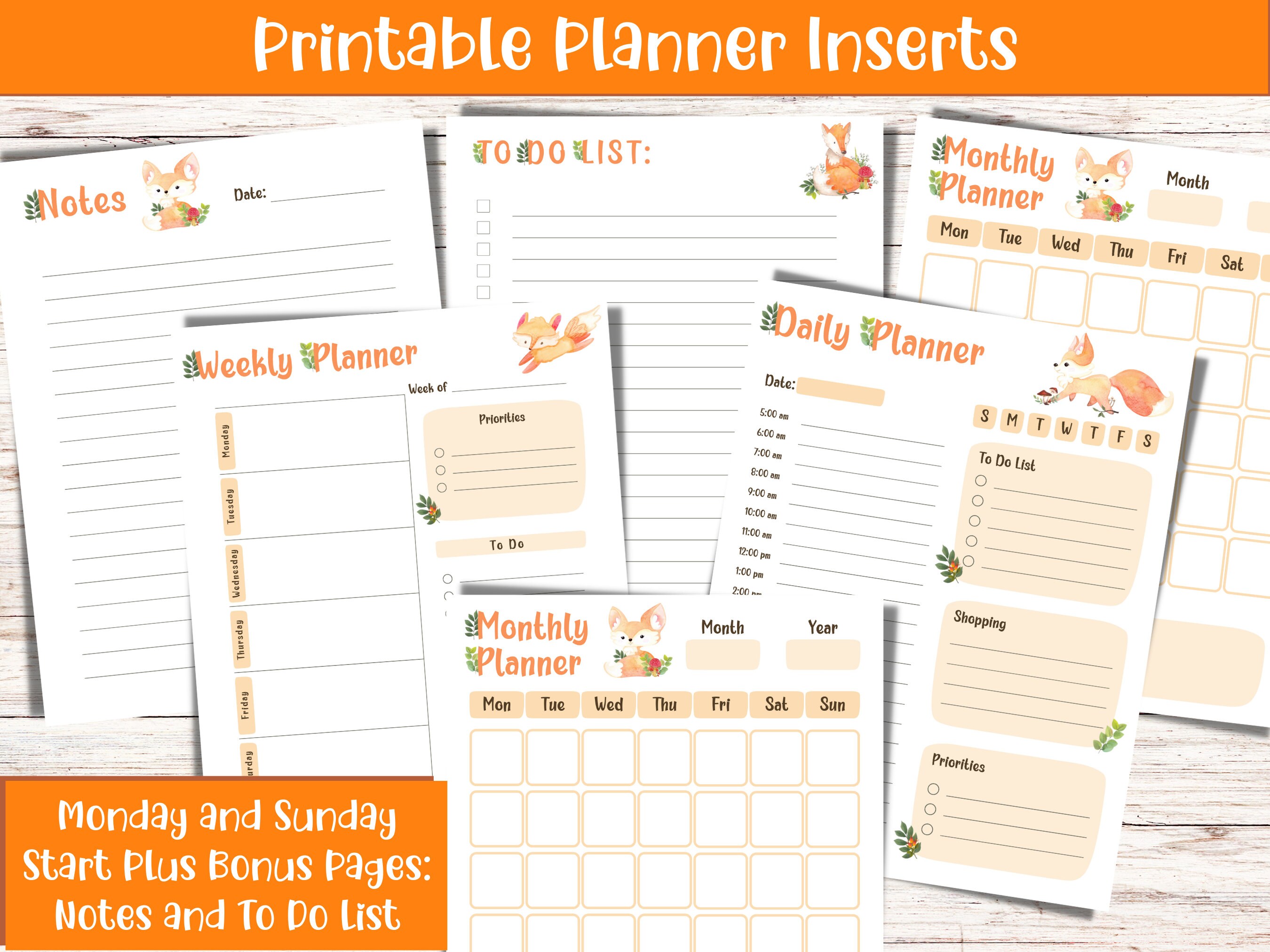 Monthly Weekly Daily Printable Planner Inserts Clever Fox Planner ...