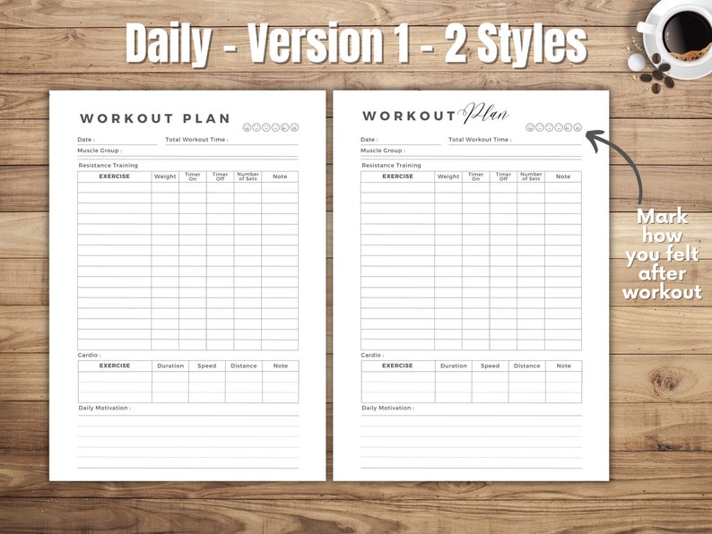 Daily Workout Tracker Printable Daily Exercise Planner Daily Workout ...