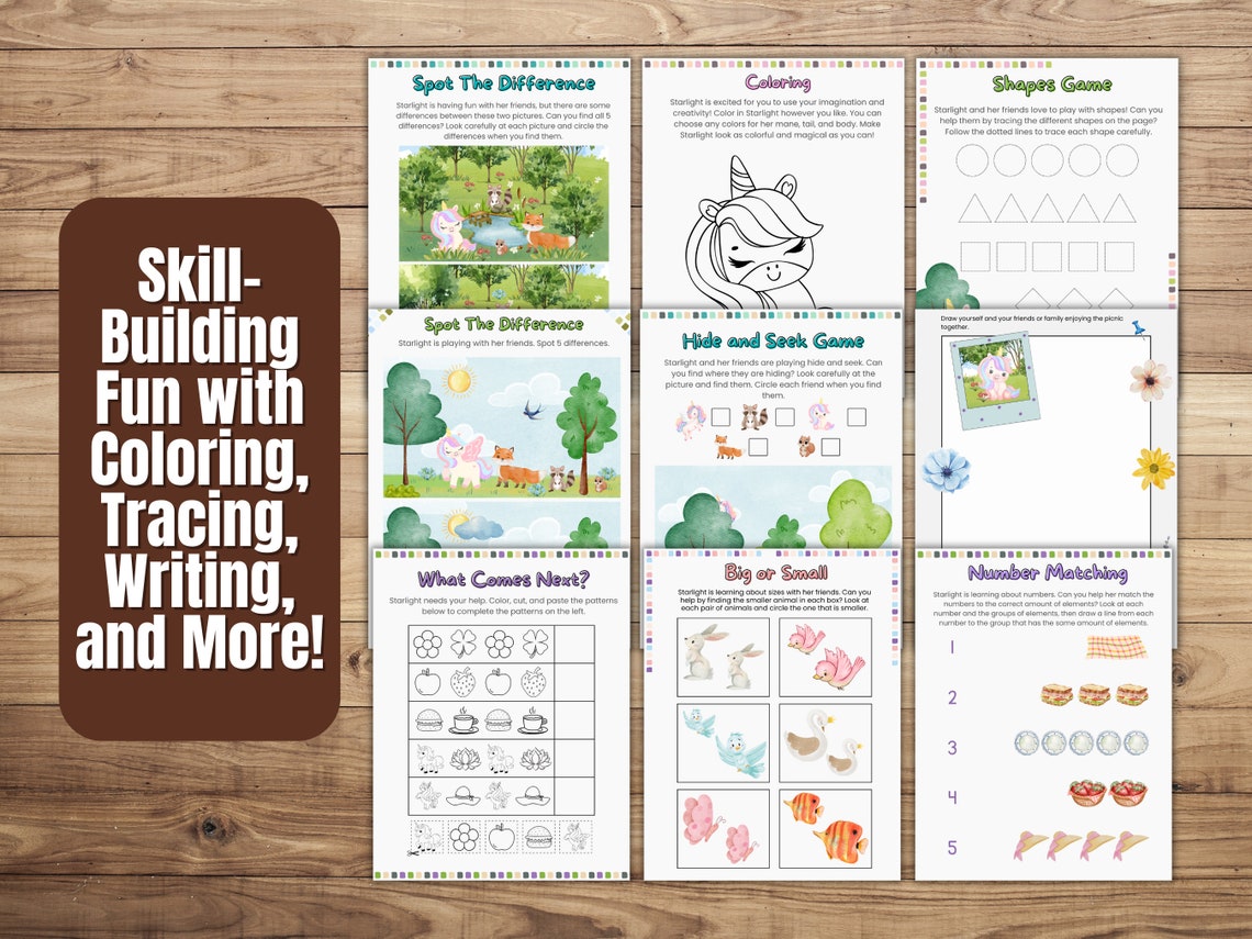 Kids Activity Book: Coloring, Tracing, Counting, Maze Games, Find the ...