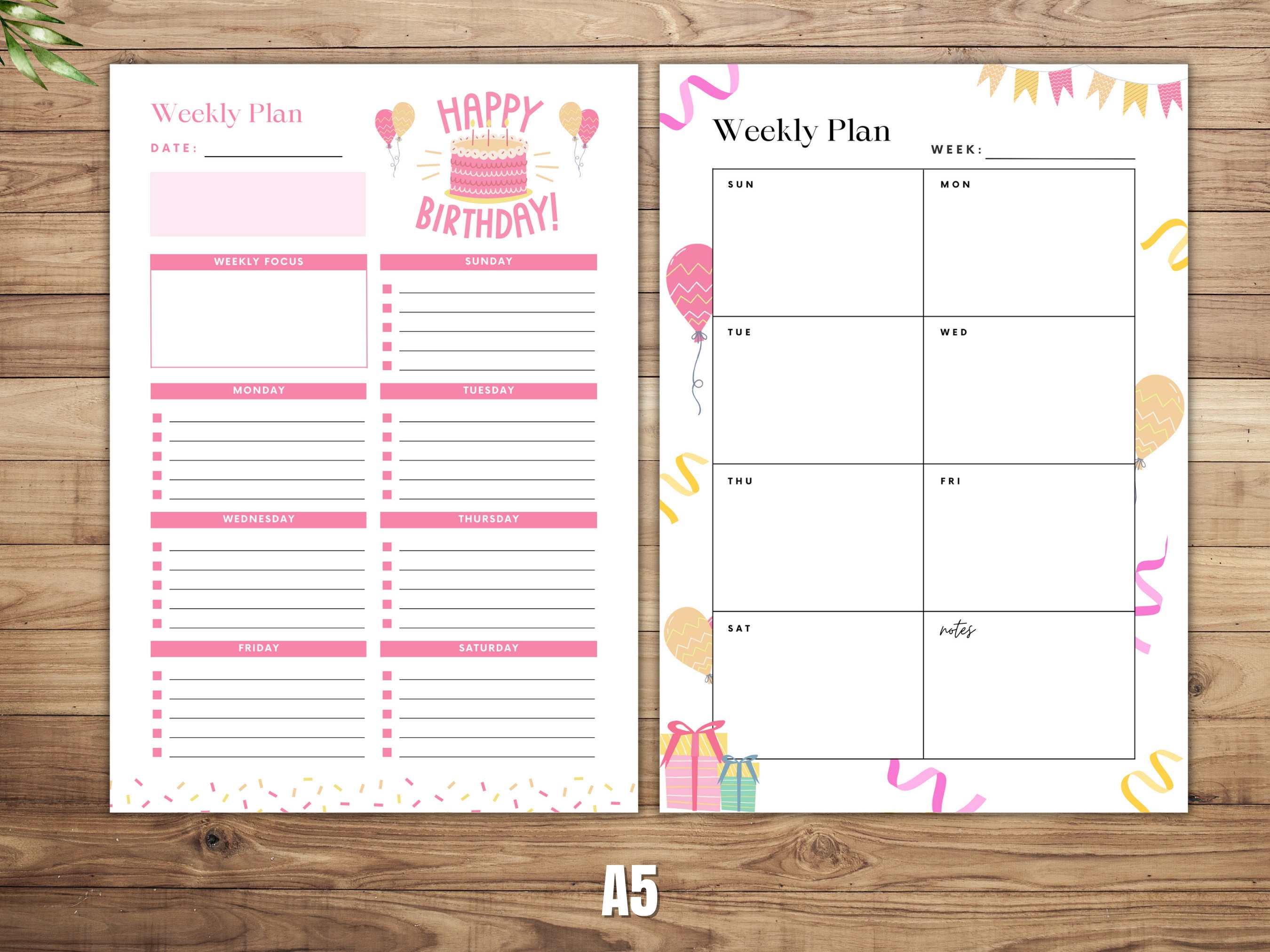 Weekly Planner Insert Weekly Journal Page L Birthday Themed Planner ...