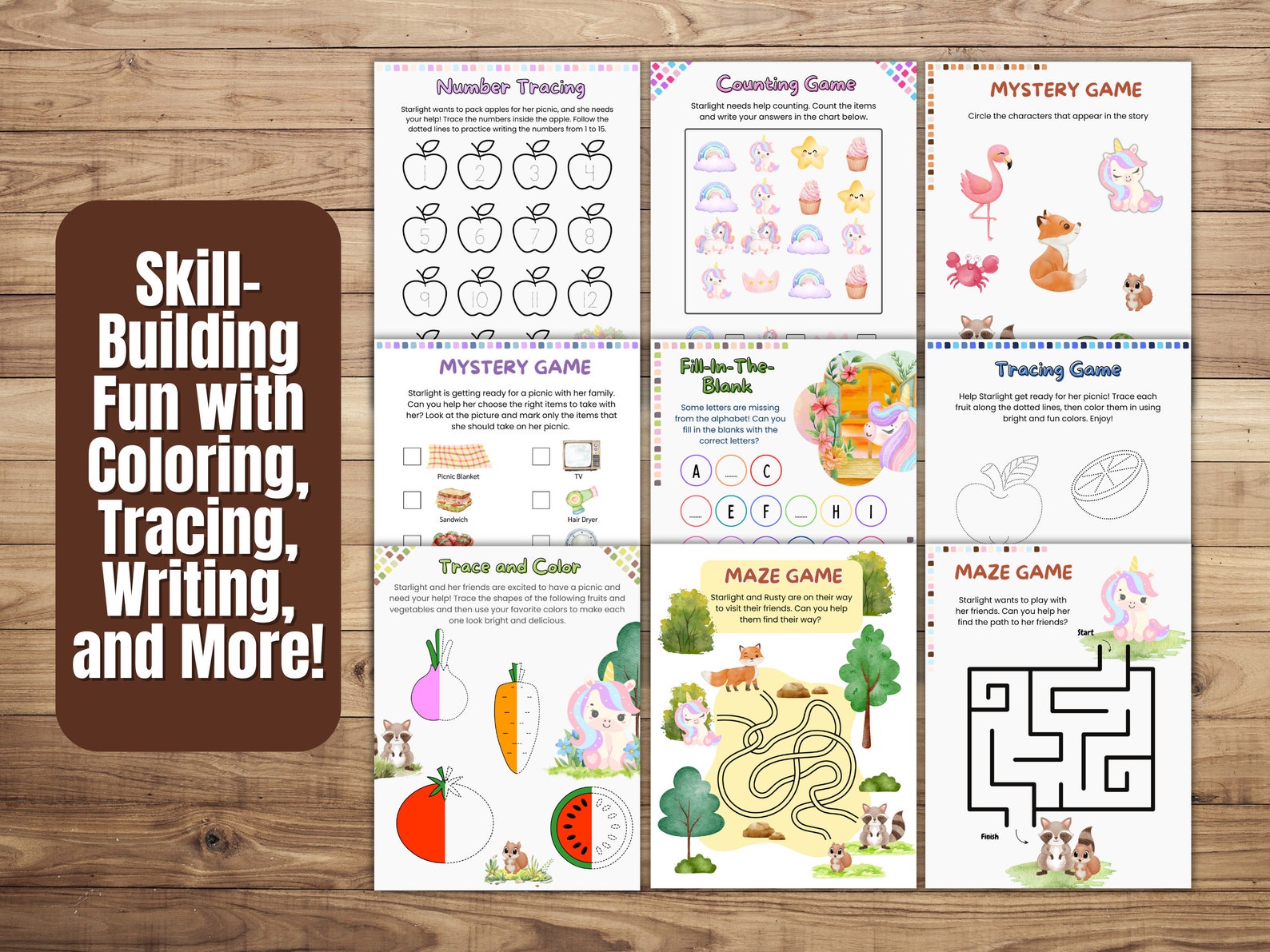 Kids Activity Book: Coloring, Tracing, Counting, Maze Games, Find the ...