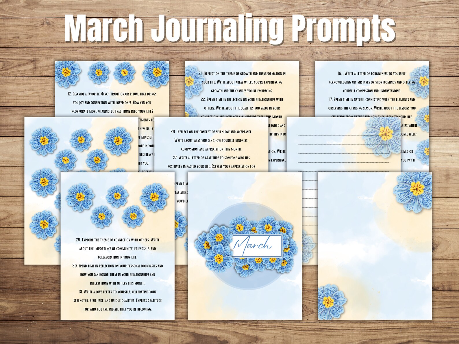 March Printable Journal Cards, Journal Prompts, Journaling Cards ...