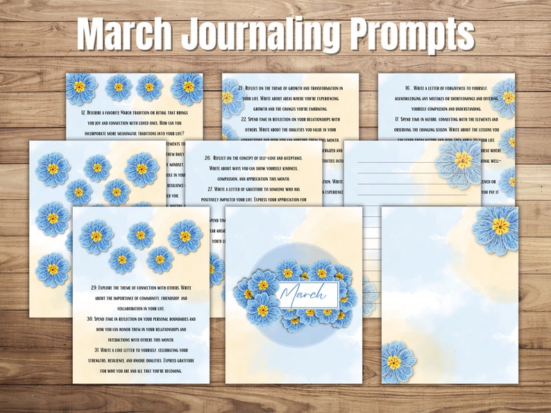 March Printable Journal Cards, Journal Prompts, Journaling Cards ...