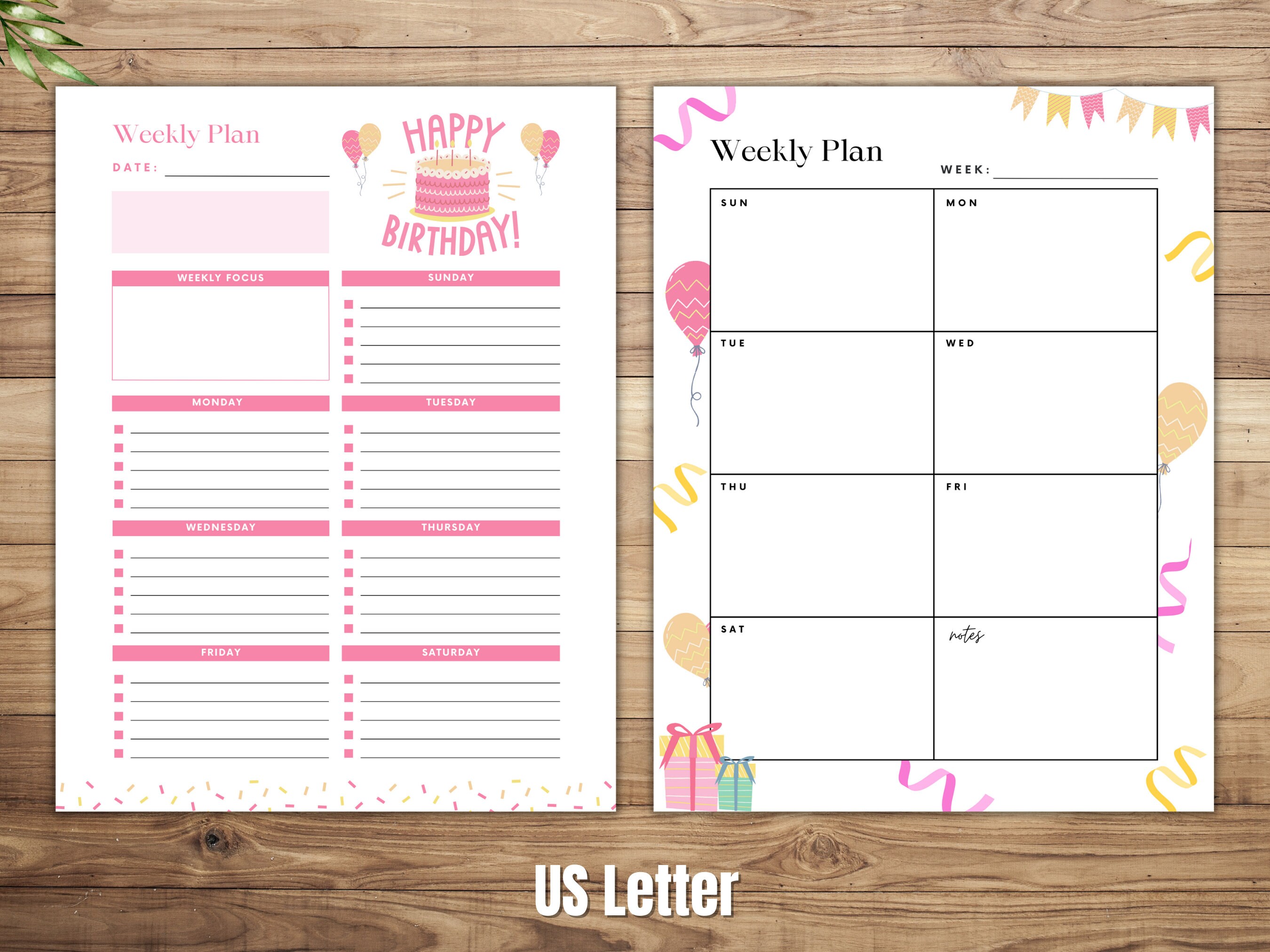 Weekly Planner Insert Weekly Journal Page L Birthday Themed Planner ...