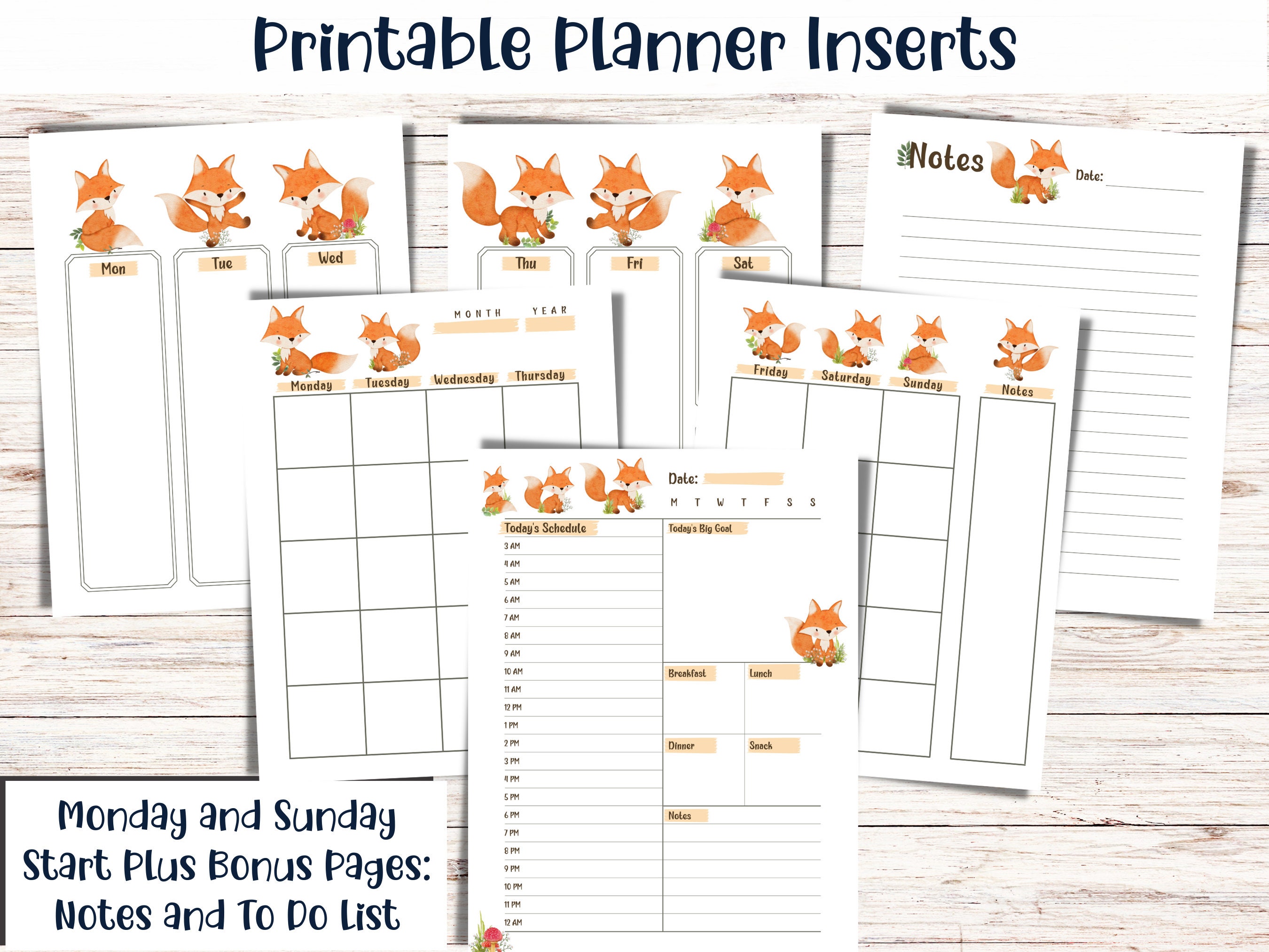Printable Planner Inserts Planner Spread Weekly, Monthly, Daily Journal ...