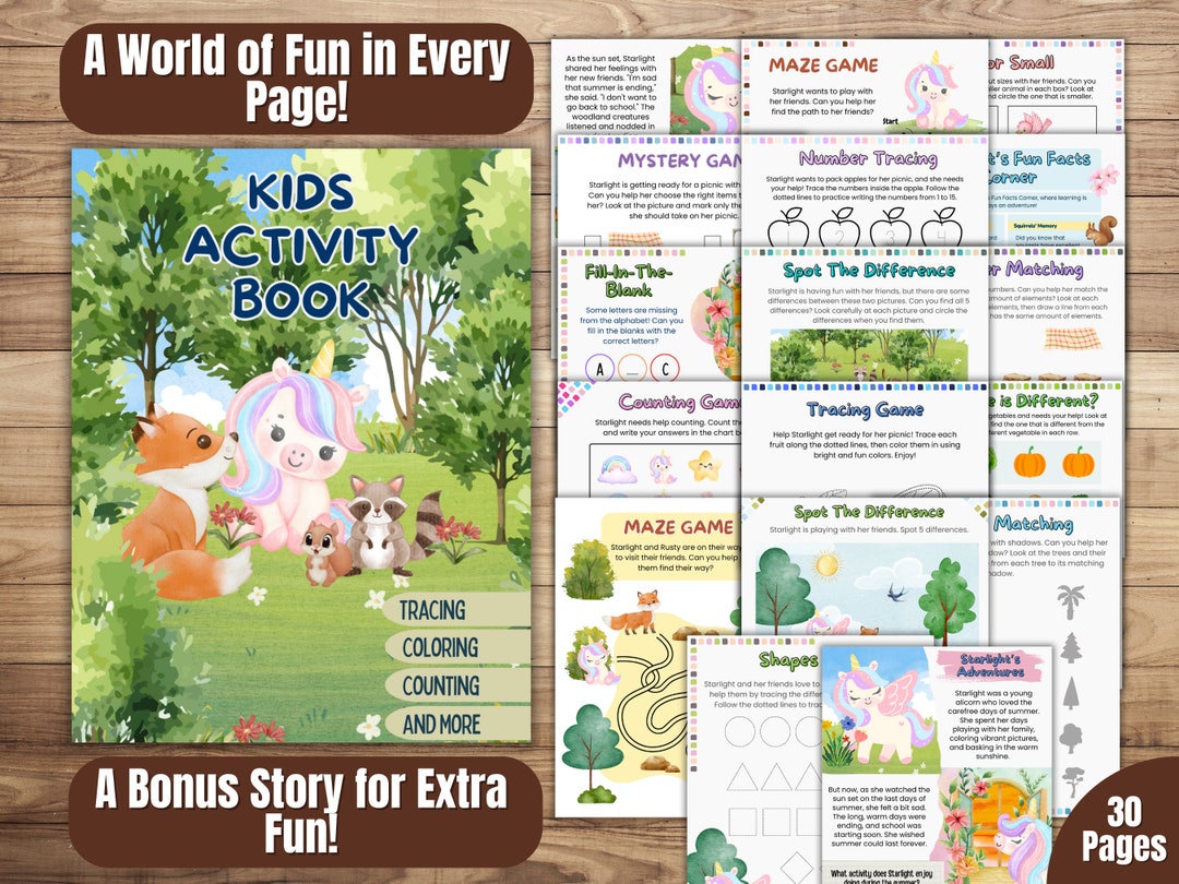 Kids Activity Book: Coloring, Tracing, Counting, Maze Games, Find the ...