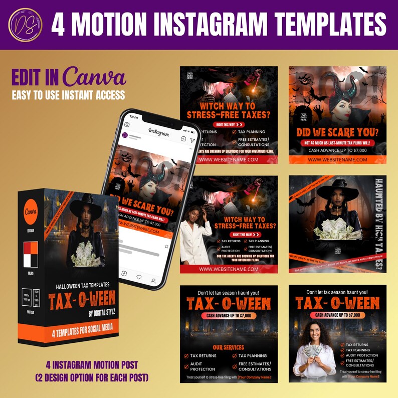 Halloween Tax Prep Social Media Templates: Editable Canva Flyer (MP4 ...