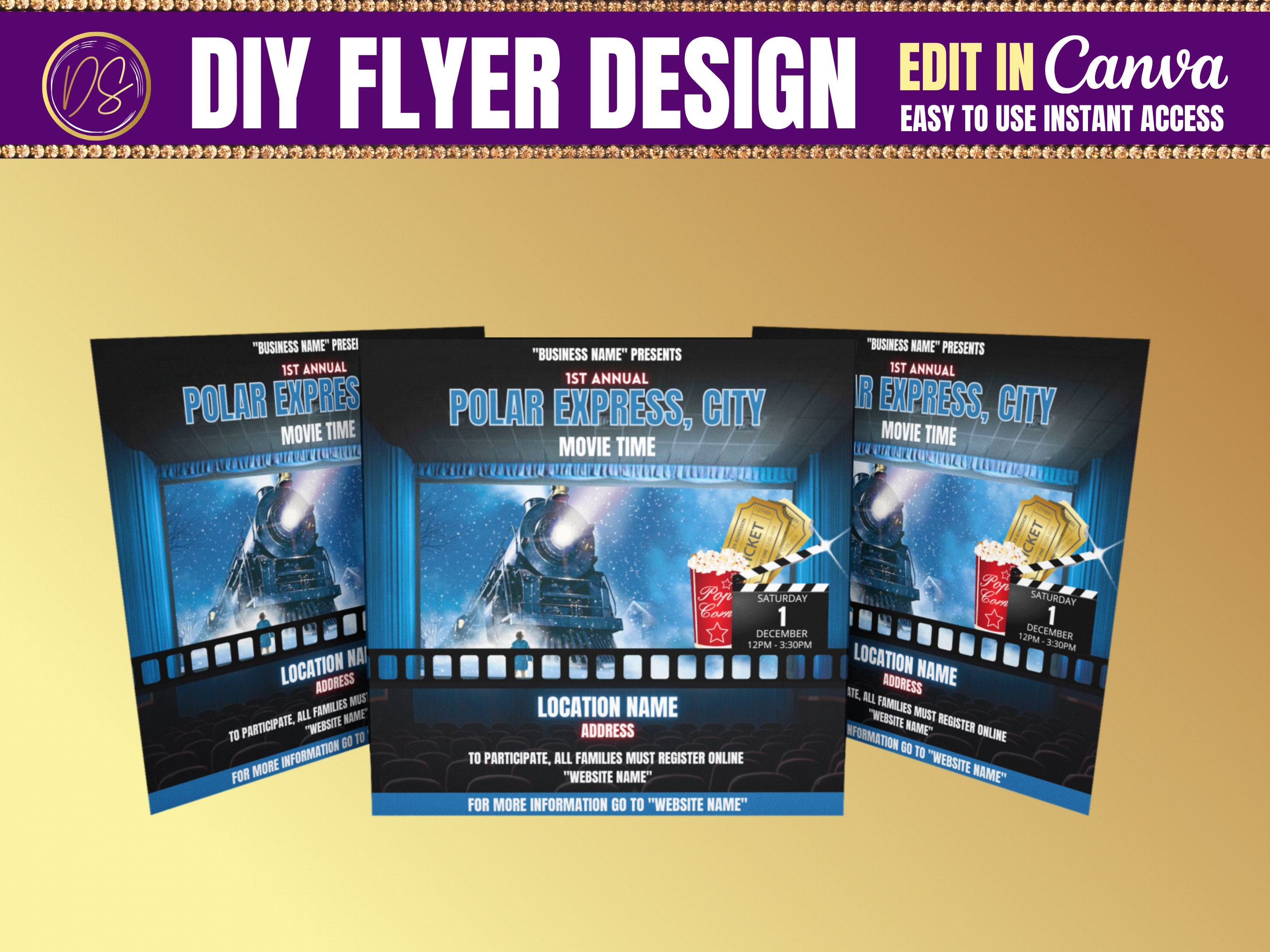 DIY Polar Express Flyer, Editable Movie Night Flyer, DIY Canva Template ...
