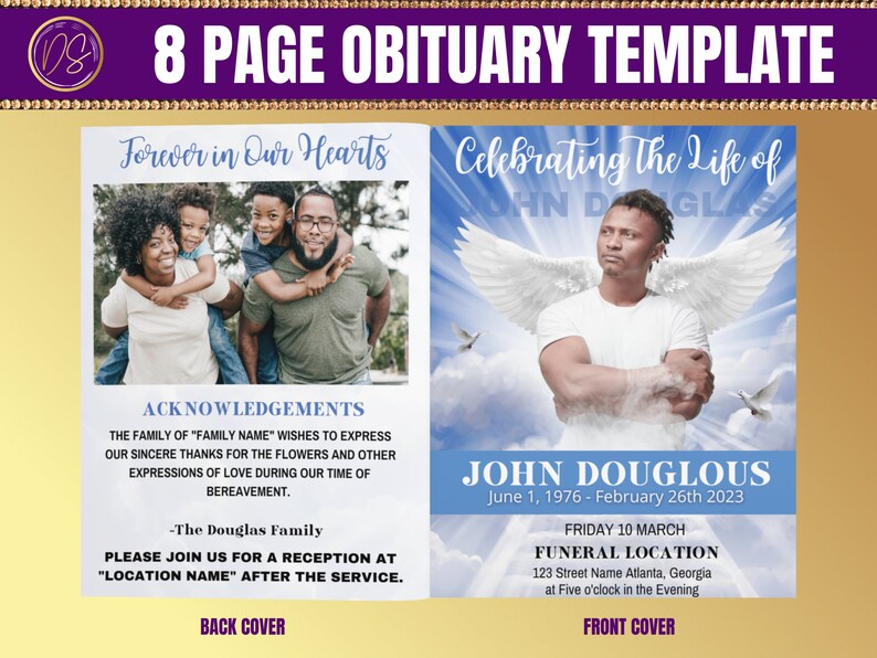 Blue Sky Obituary Funeral Template (17 × 11 In) Booklet, Bi-fold to (8. ...