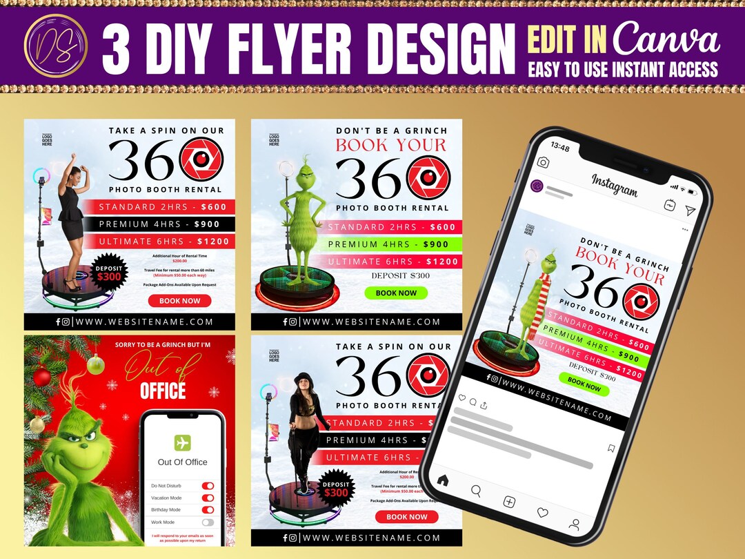 3 Photo Booth Edible Flyers, 2 360 Photo Booth Christmas Flyers, Grinch ...