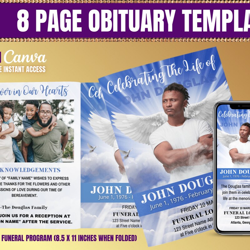 Light Blue Obituary Template - Etsy
